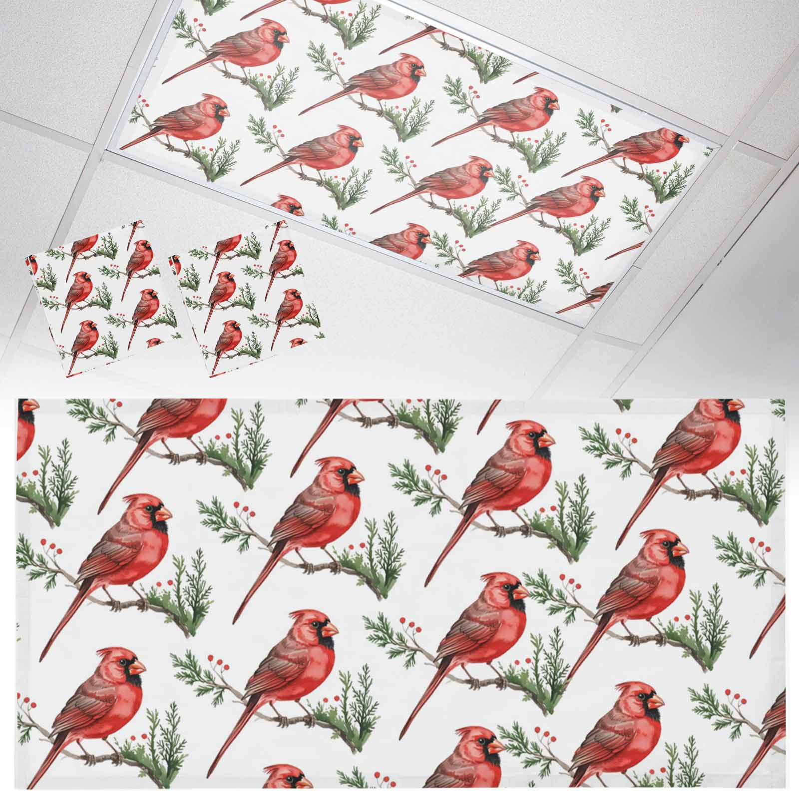 Christmas Cardinal Bird Fluorescent Light Covers Red Bird Pine Leaves ...