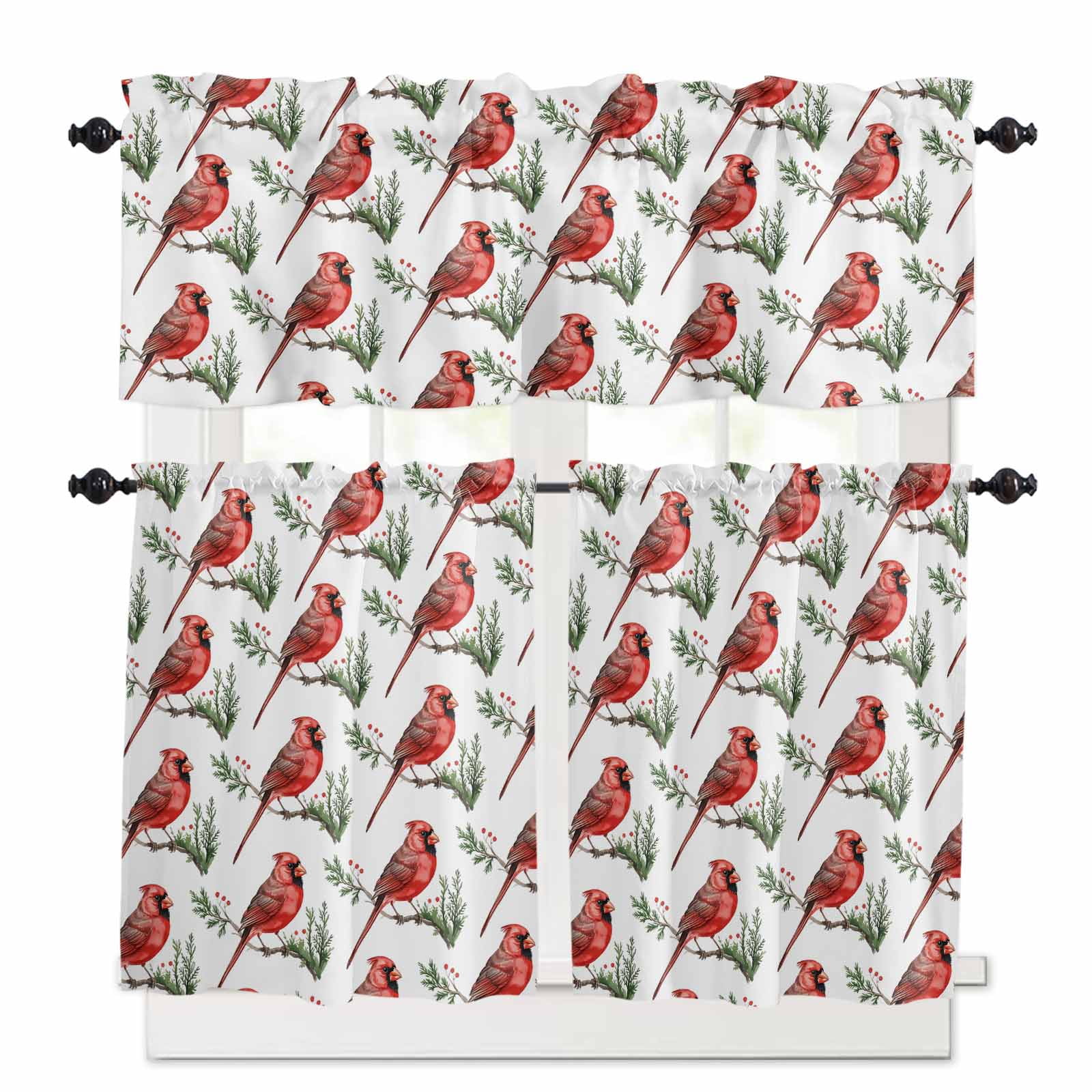 Christmas Cardinal Bird Kitchen Curtains and Valances Set, Red Bird ...