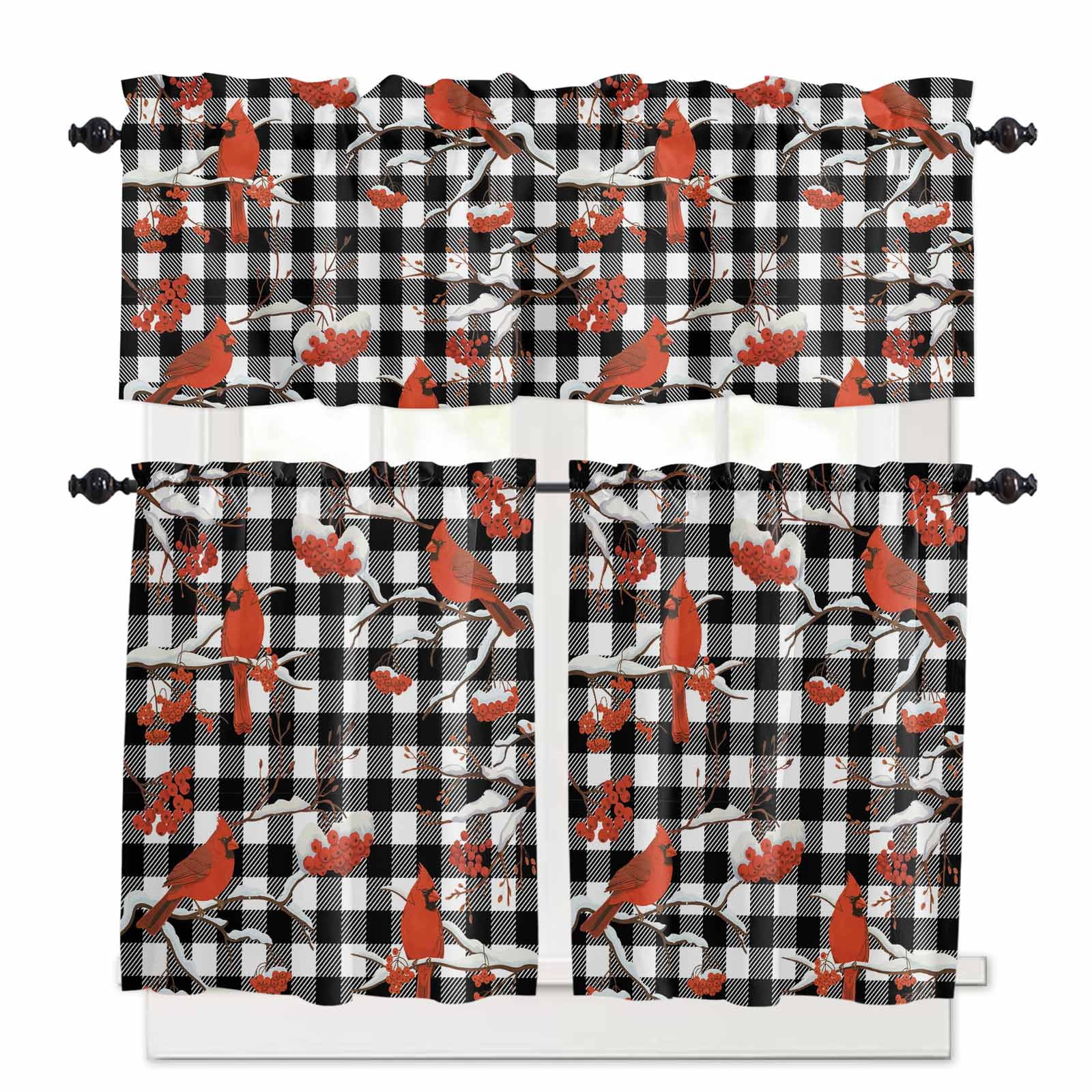 Christmas Cardinal Bird Kitchen Curtains and Valances Set, Winter Red ...