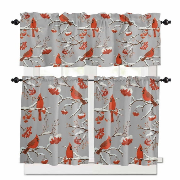 Christmas Cardinal Bird Kitchen Curtains and Valances Set, Winter Red ...