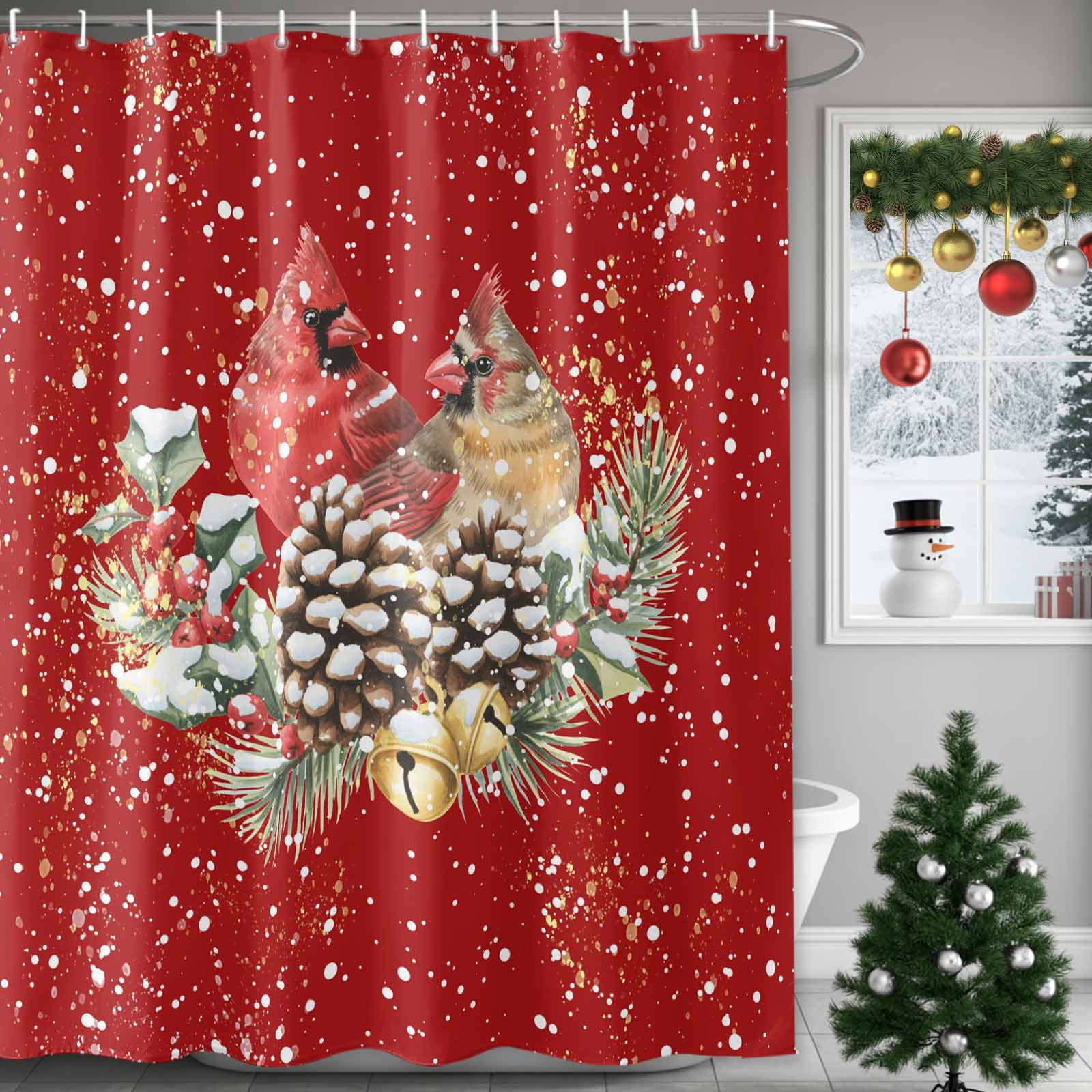 Christmas Cardinal Bird and Pine Cone Shower Curtain for Bathroom ...