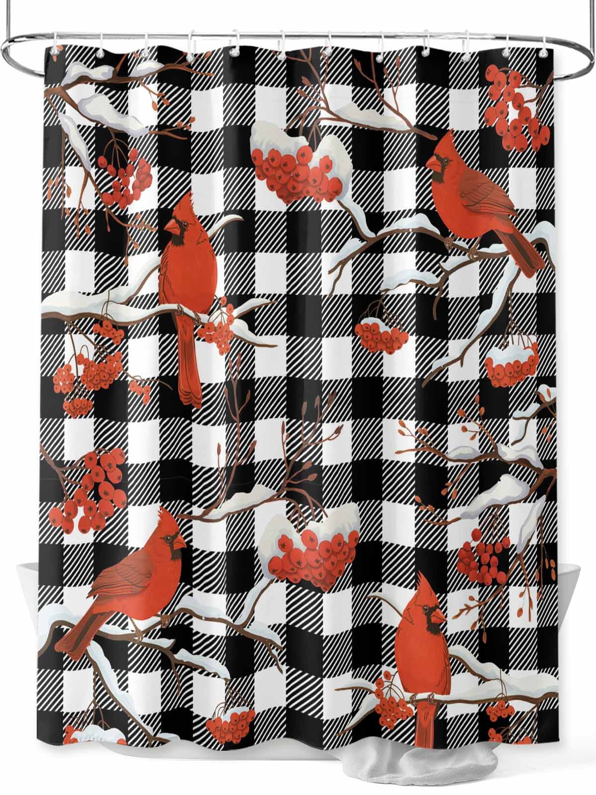 Christmas Cardinal Bird Shower Curtain Set ，Waterproof Fabric Shower ...