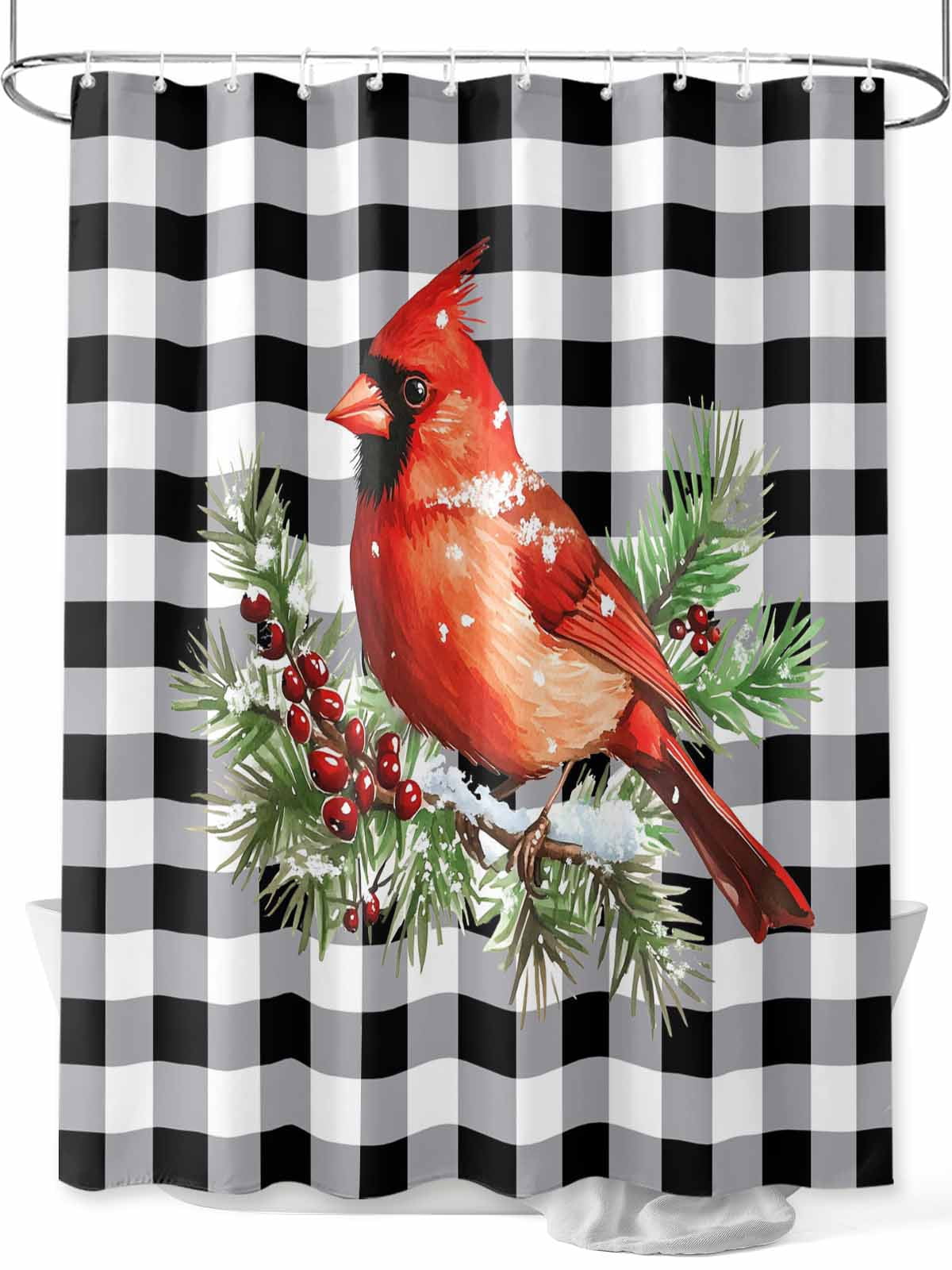 Christmas Cardinal Bird Shower Curtain Set, Waterproof Shower Curtains ...