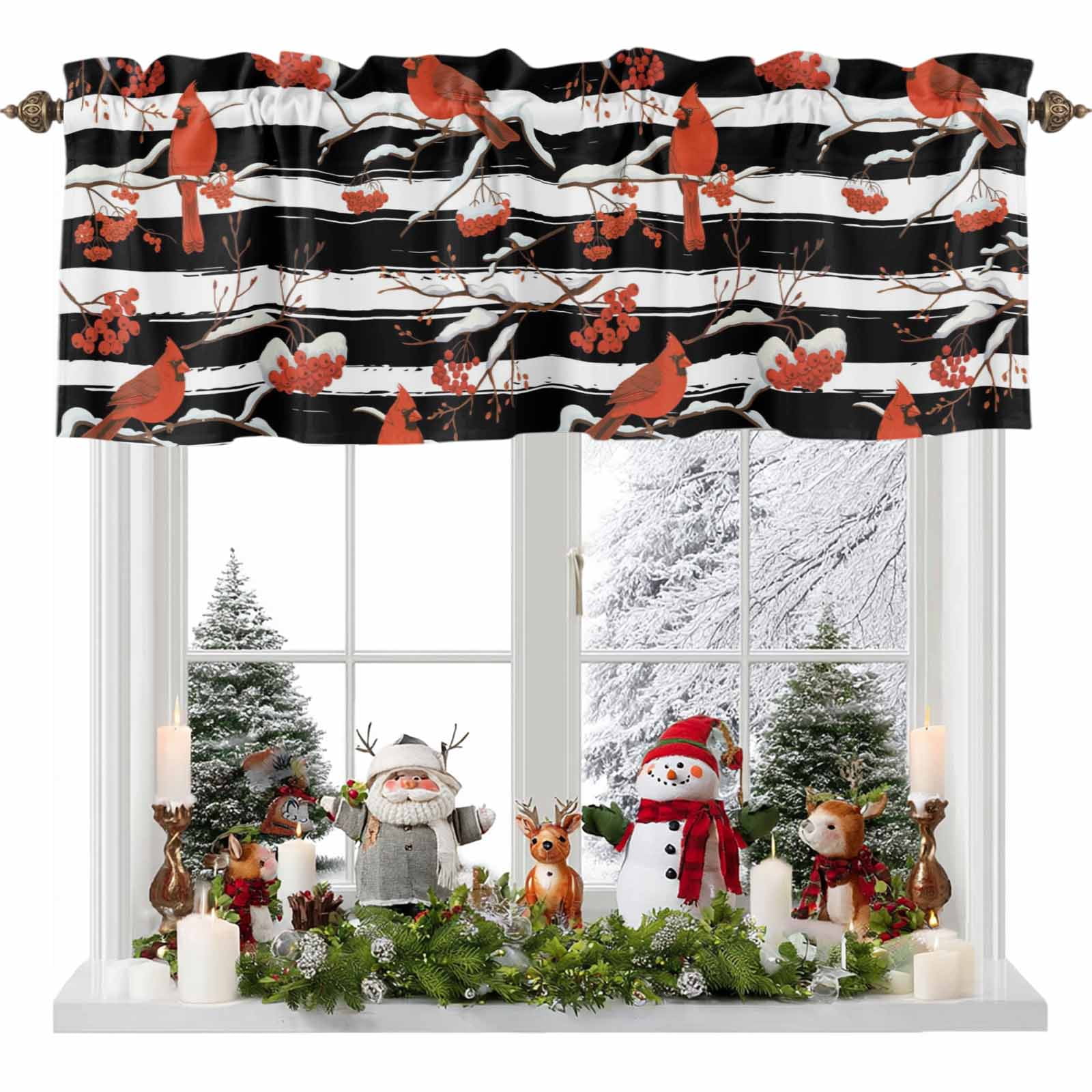 Christmas Cardinal Bird Valances for Windows, 54 x 18in, Winter Red ...