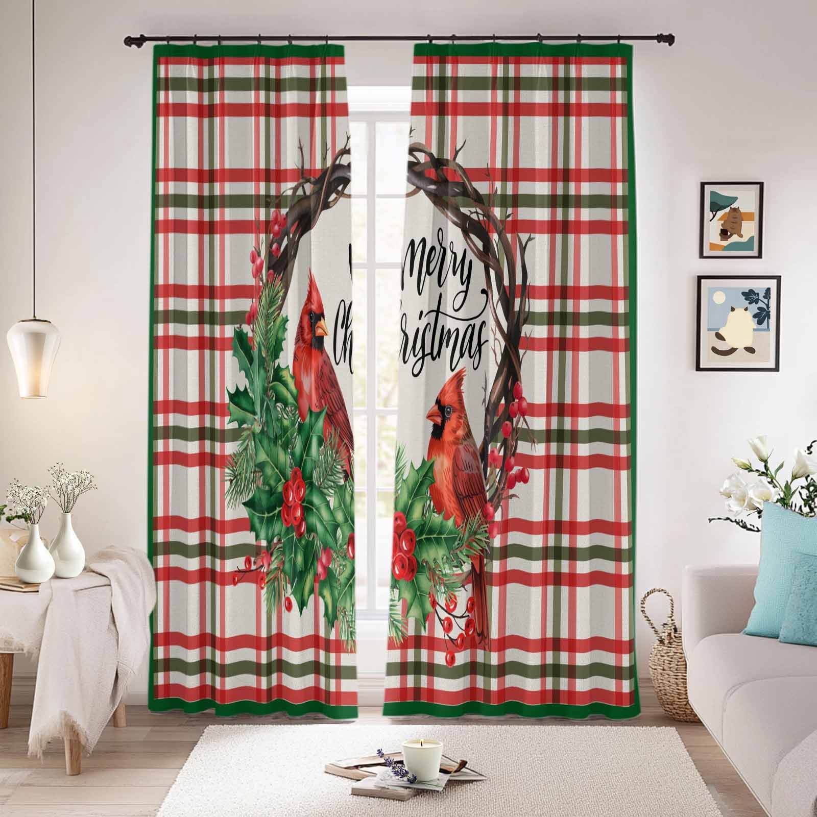 Christmas Cardinal Birds Blackout Curtains for Bedroom/Living Room ...