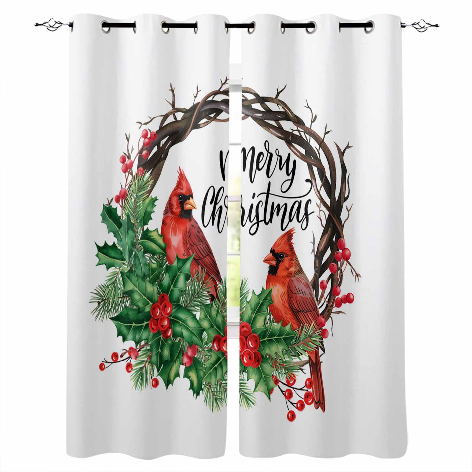 Christmas Cardinal Birds Blackout Curtains for Bedroom/Living Room ...