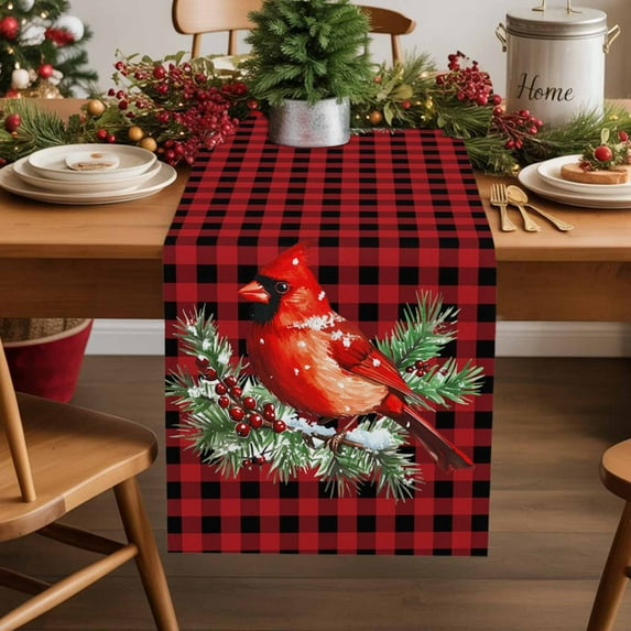Christmas Cardinal Birds Cotton Linen Small Table Runner 13 x 60 inch ...
