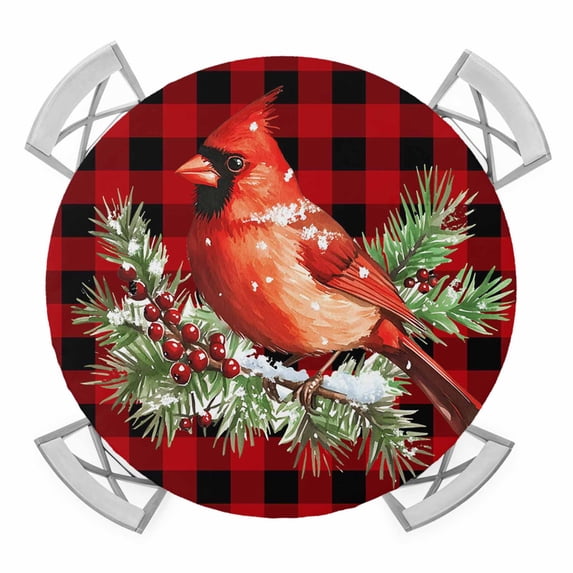 Christmas Cardinal Birds Round Tablecloth for 55-60 Inch Tables,Fitted ...