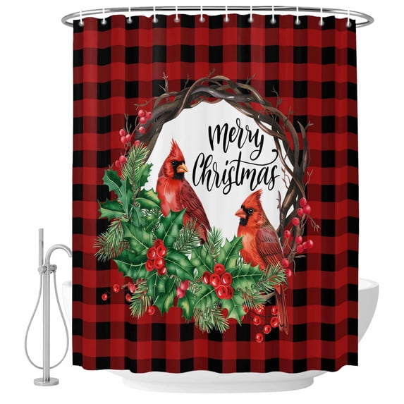 Christmas Cardinal Birds Shower Curtain Set - Extra Long 72" x 96 ...