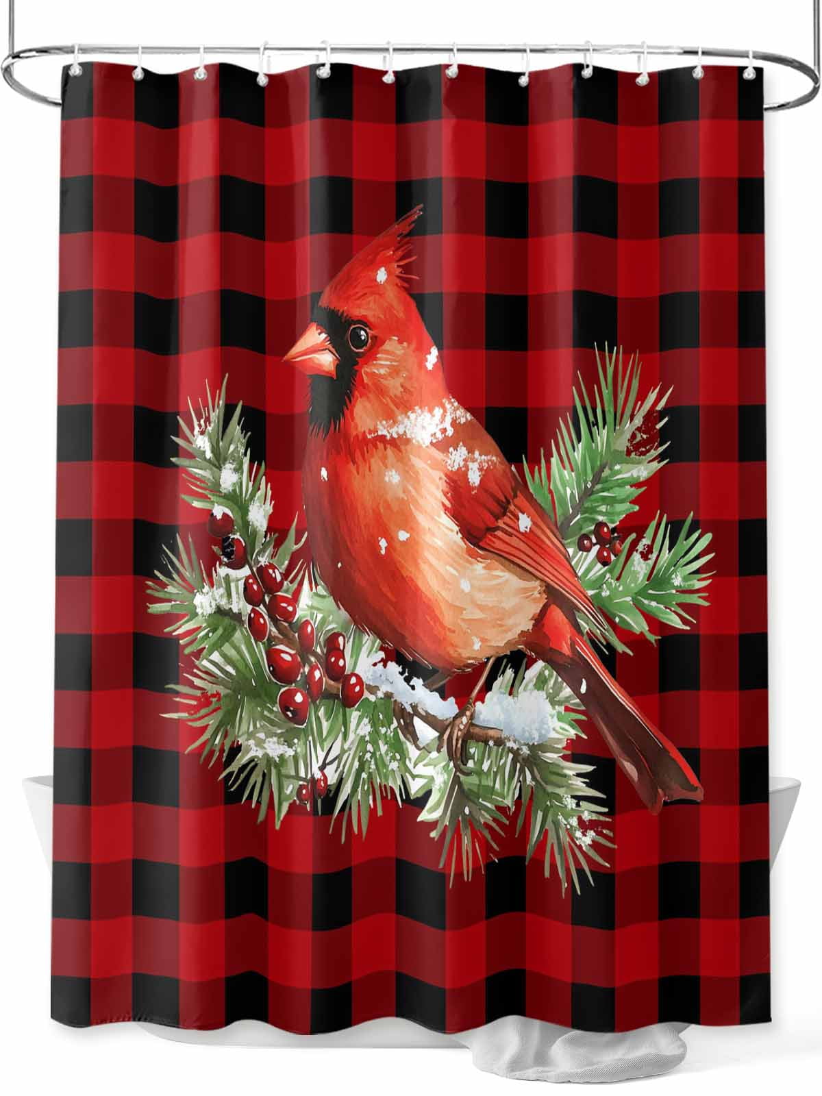 Christmas Cardinal Birds Shower Curtain Set, Waterproof Shower Curtains ...