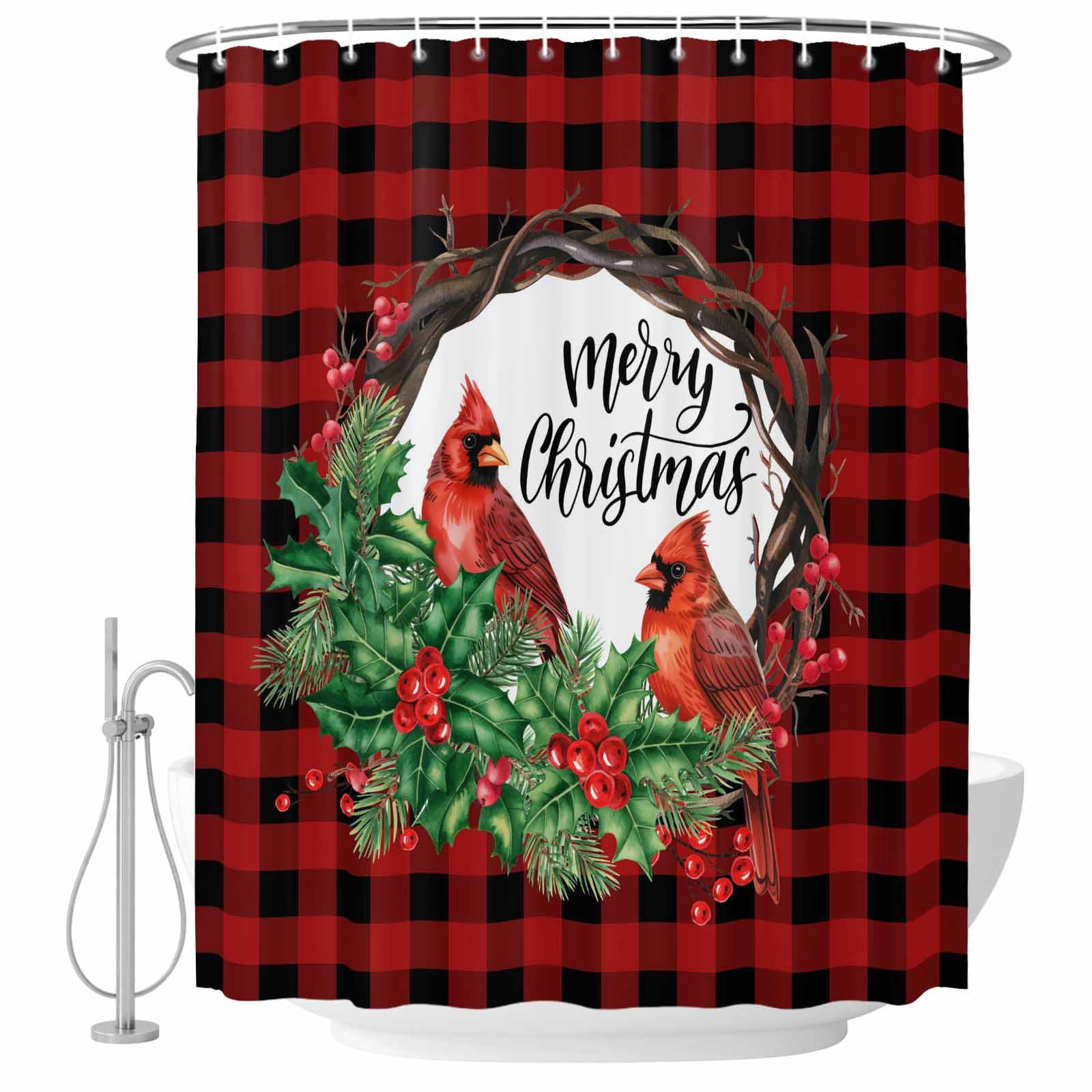 Christmas Cardinal Birds Shower Curtain, Waterproof Shower Curtains for ...