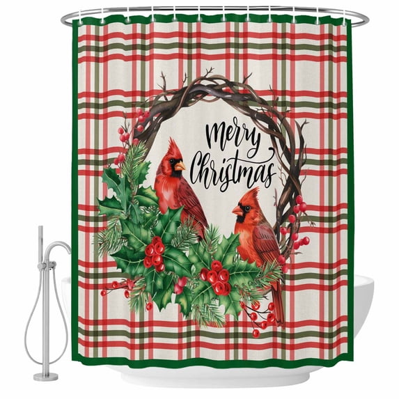 Christmas Cardinal Birds Shower Curtain, Waterproof Shower Curtains for ...