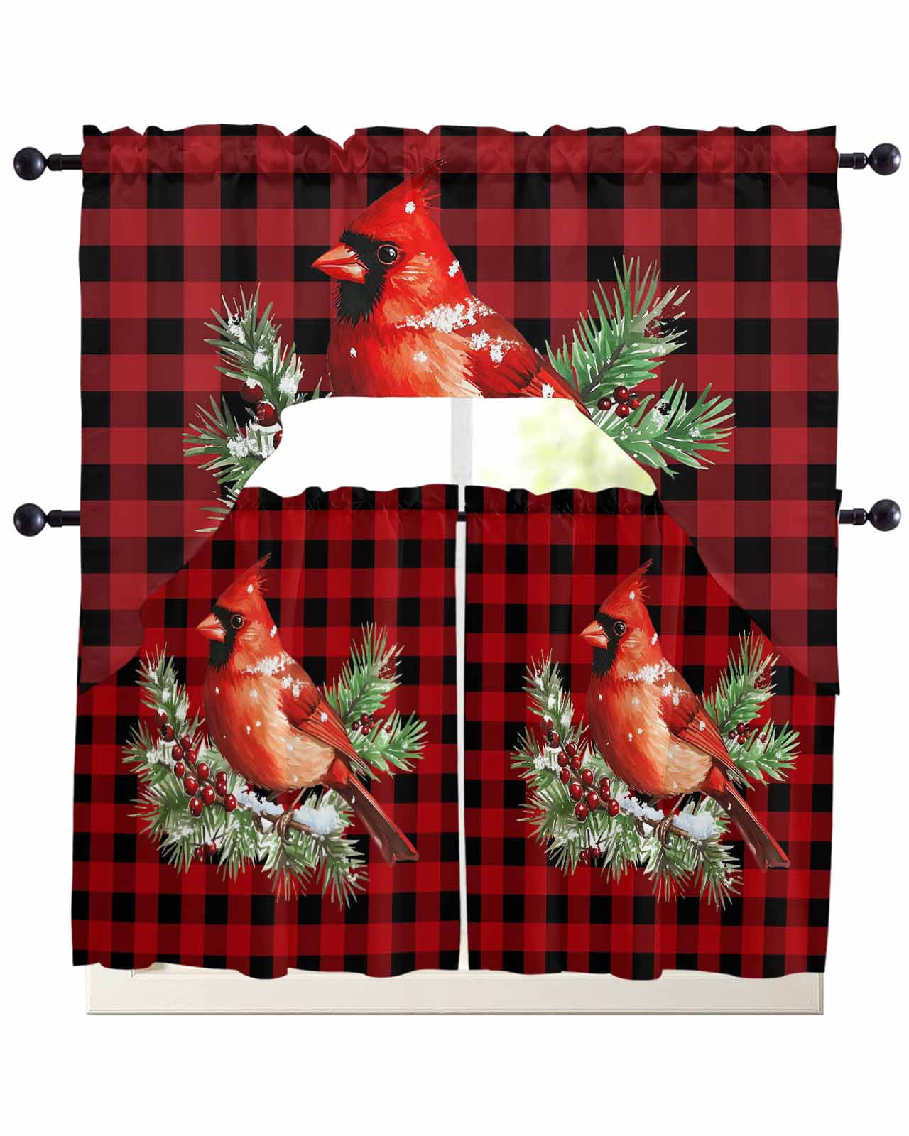 Christmas Cardinal Birds Swag Kitchen Curtains Sets for Windows 24 Inch ...
