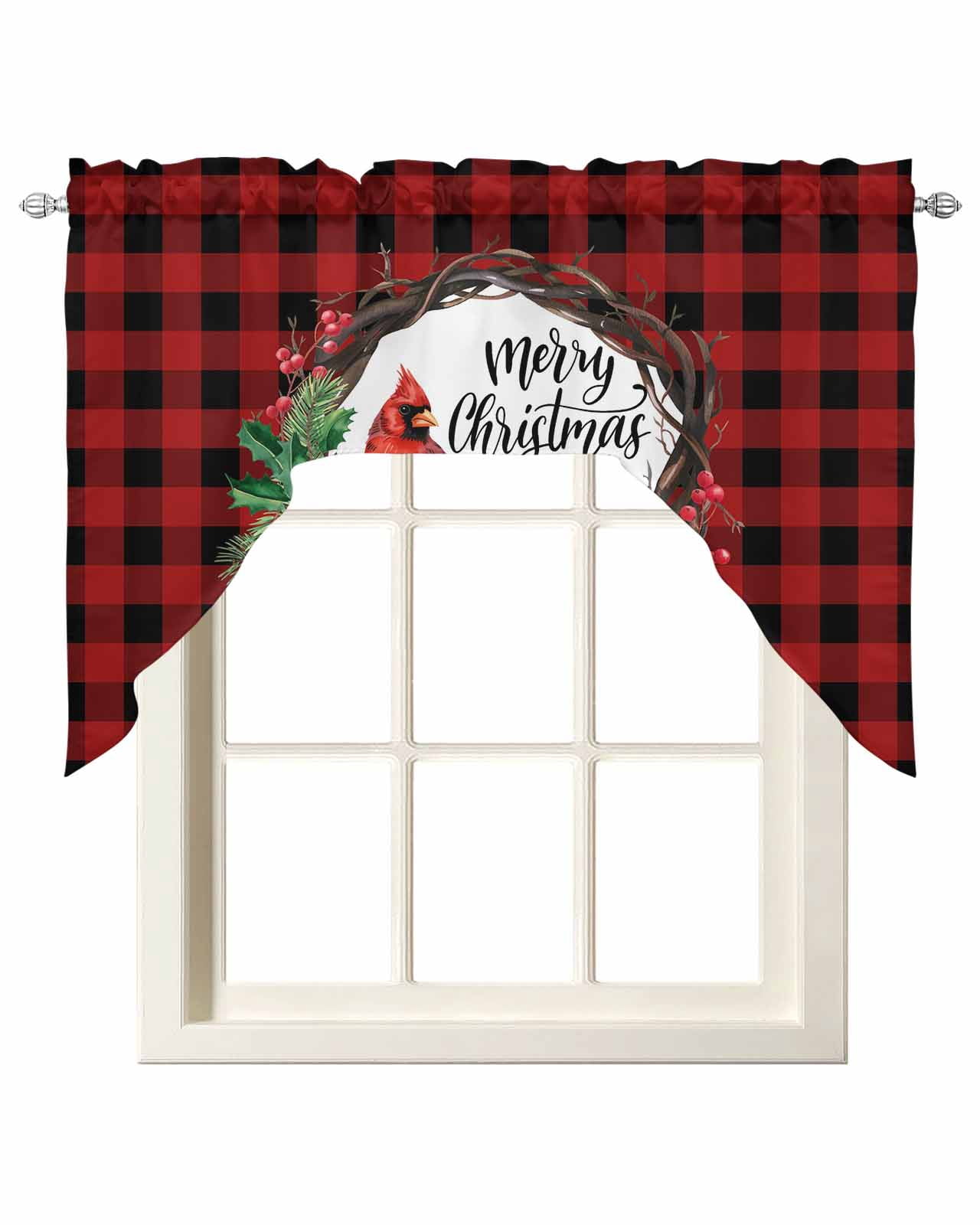 Christmas Cardinal Birds Swag Valances for Windows, Curtains Drapes ...