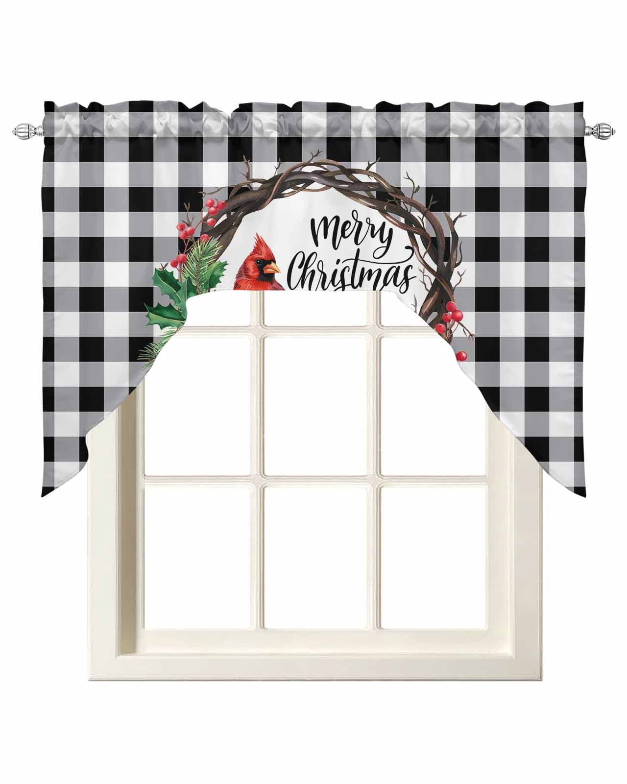 Christmas Cardinal Birds Swag Valances for Windows, Small Curtains ...
