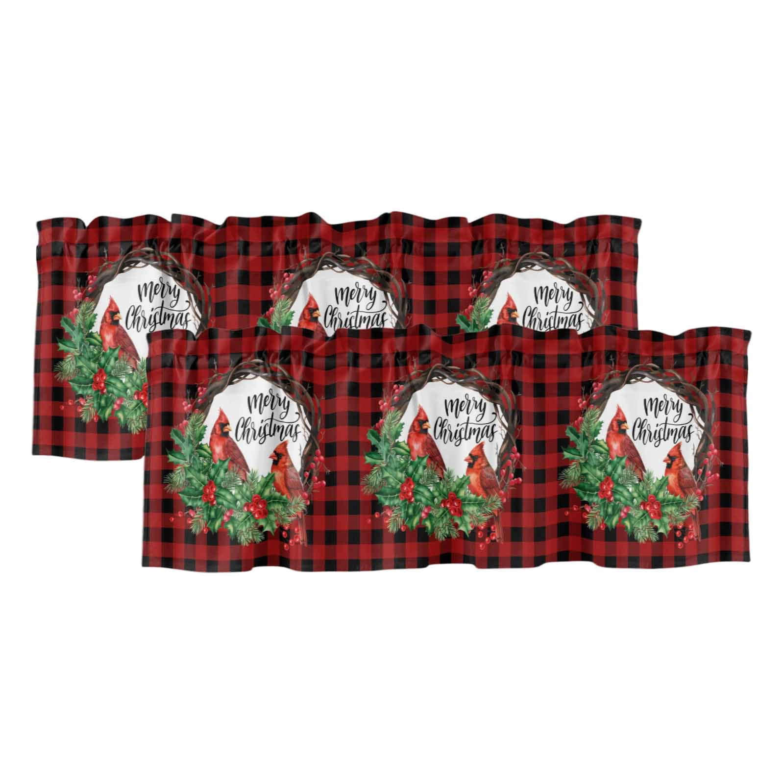 Christmas Cardinal Birds Valances for Windows, Decorative Rod Pocket ...
