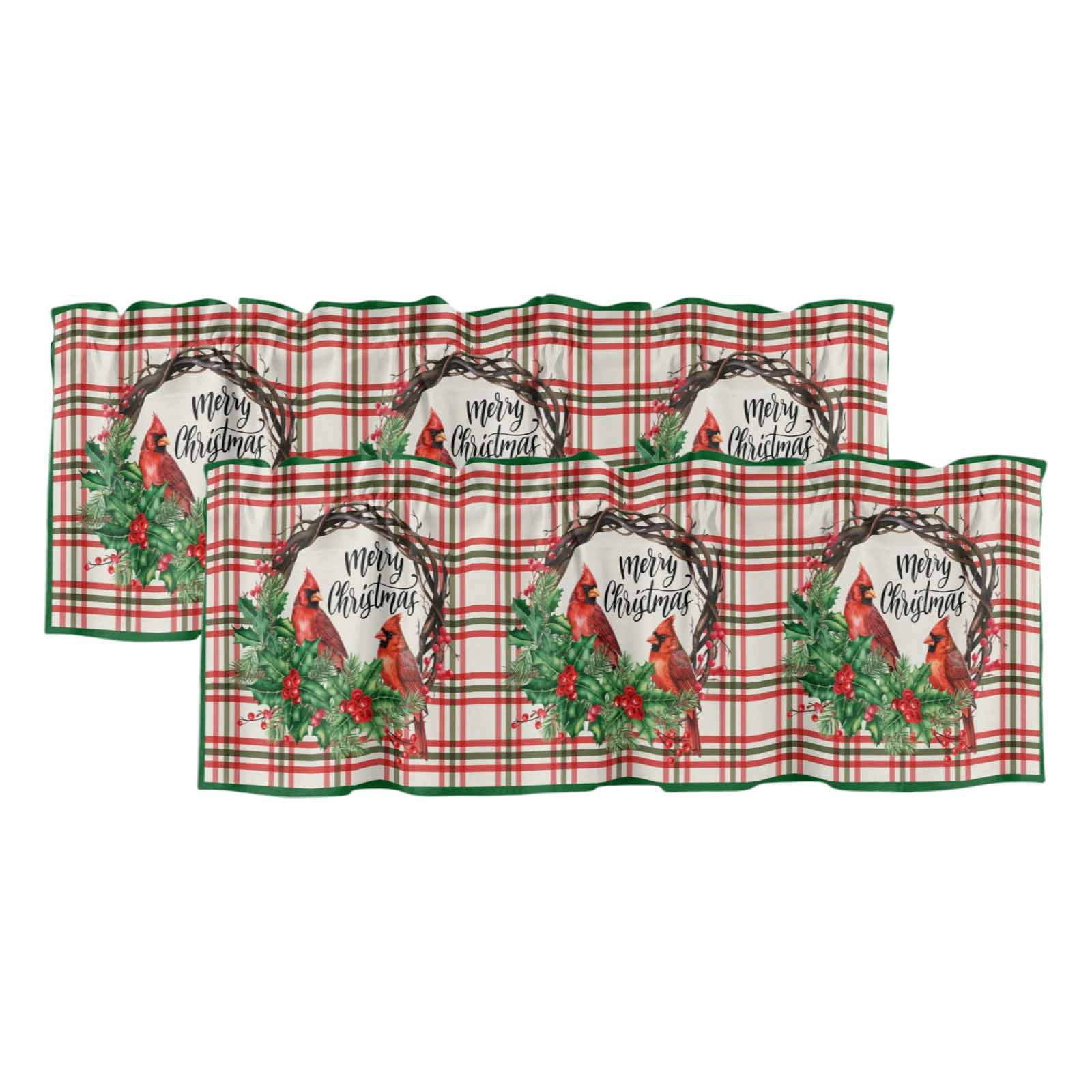 Christmas Cardinal Birds Valances for Windows, Decorative Rod Pocket ...