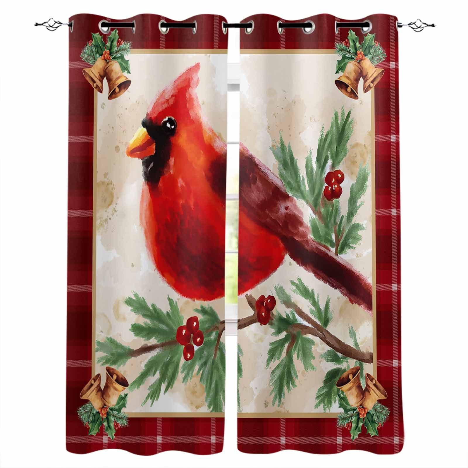 Christmas Cardinal Blackout Curtains 63 Inches Long, Winter Red Bird ...