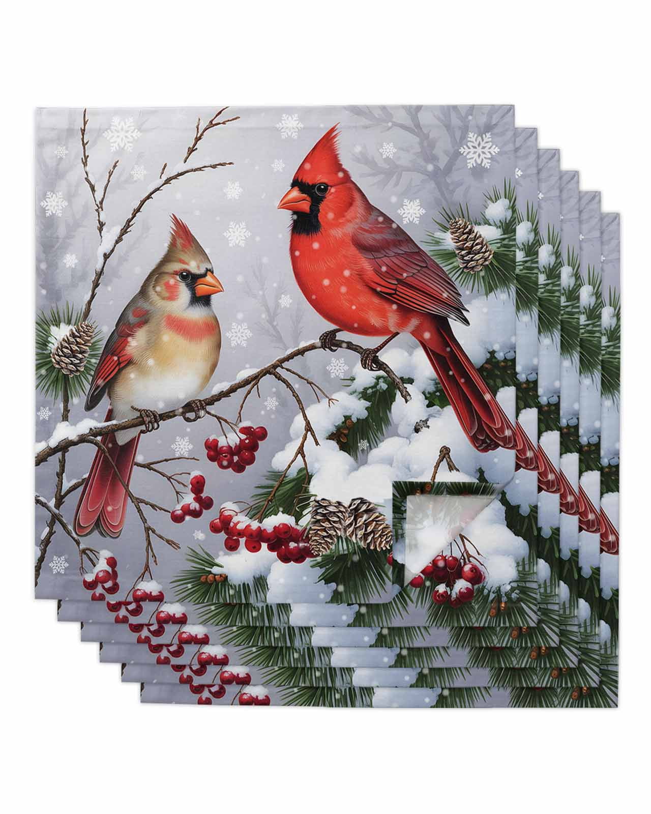 Christmas Cardinal Cloth Napkins Set of 6 Reusable Dinner Napkins ...