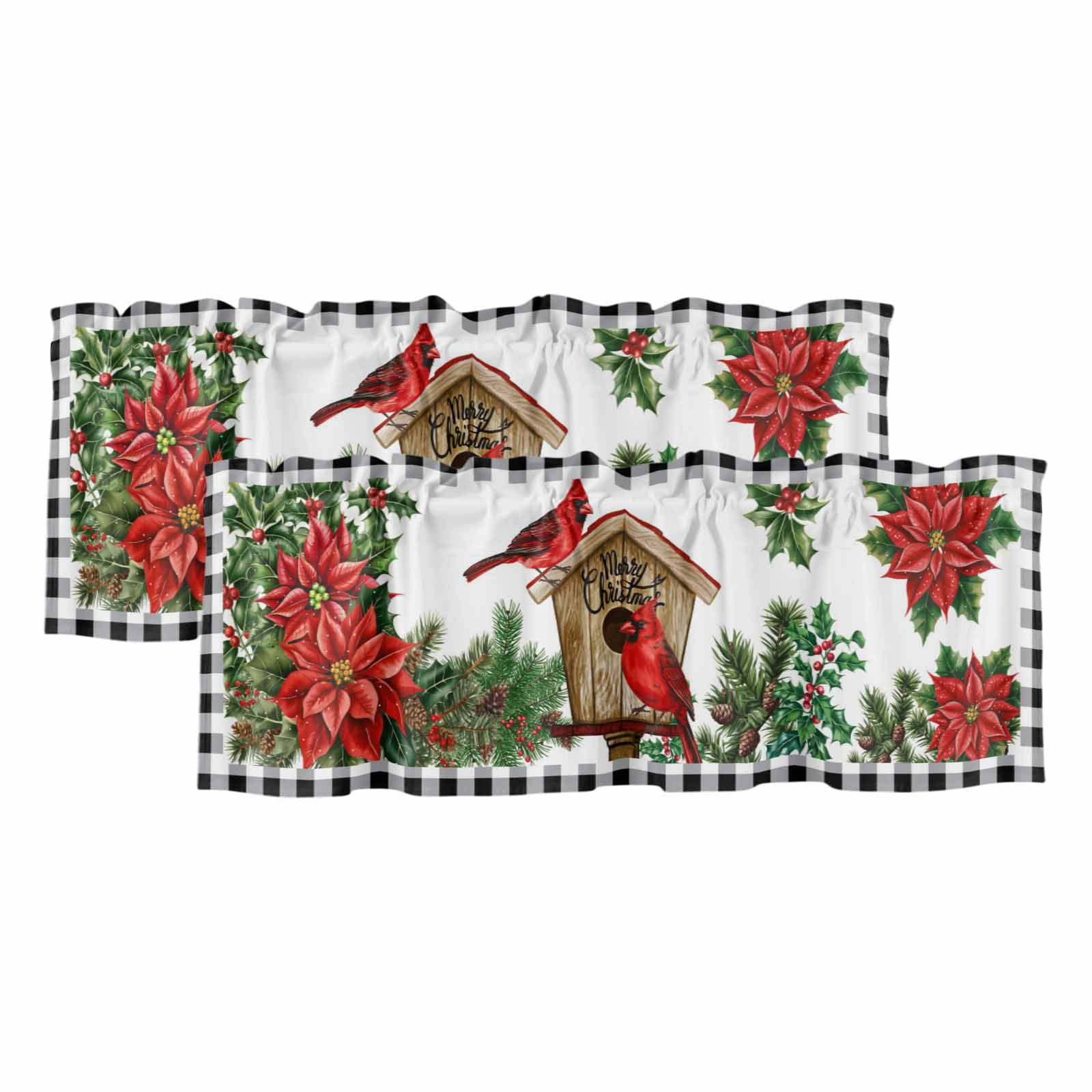 Christmas Cardinal Curtain Valances for Windows, Kitchen Valance Window ...
