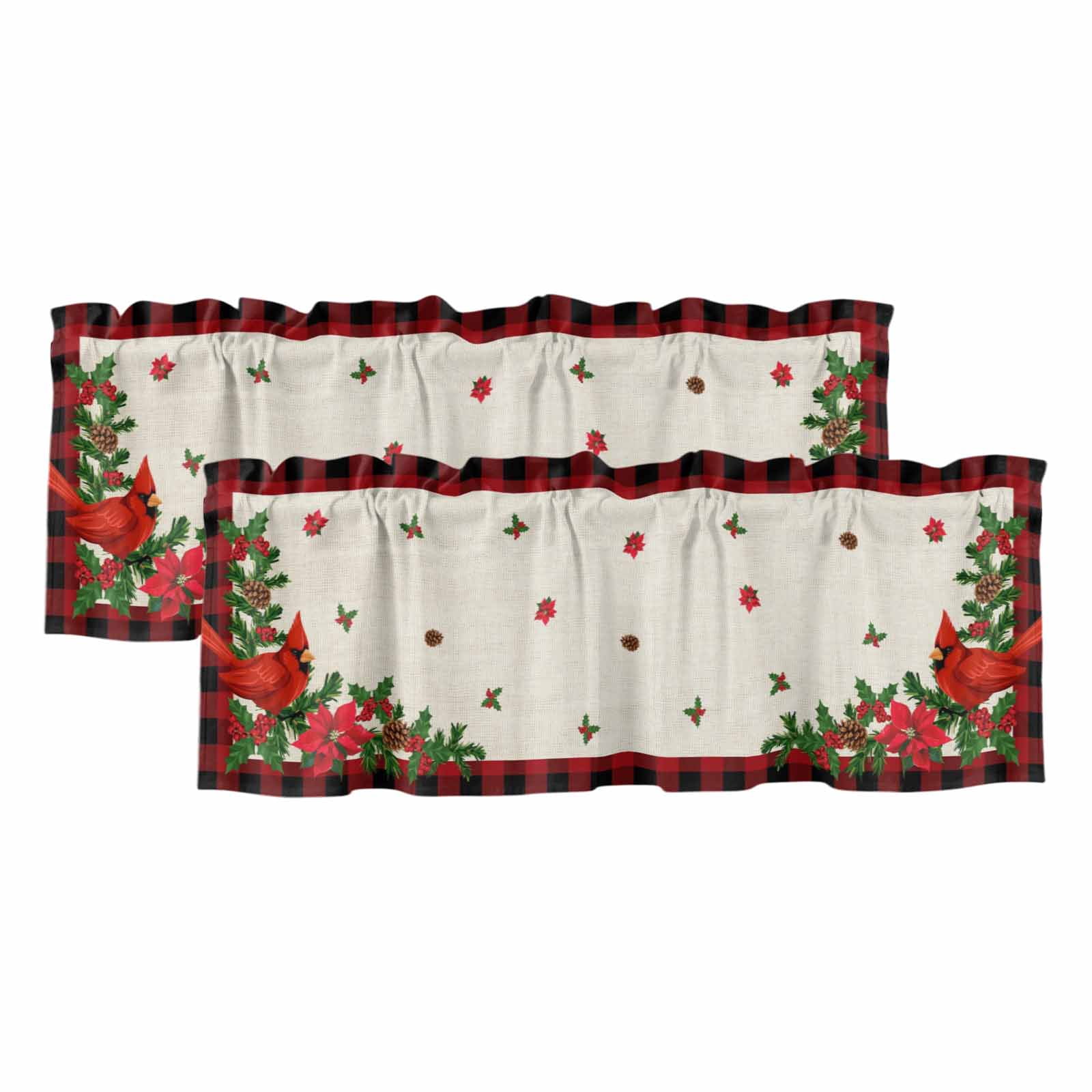 Christmas Cardinal Curtain Valances for Windows, Kitchen Valance Window ...