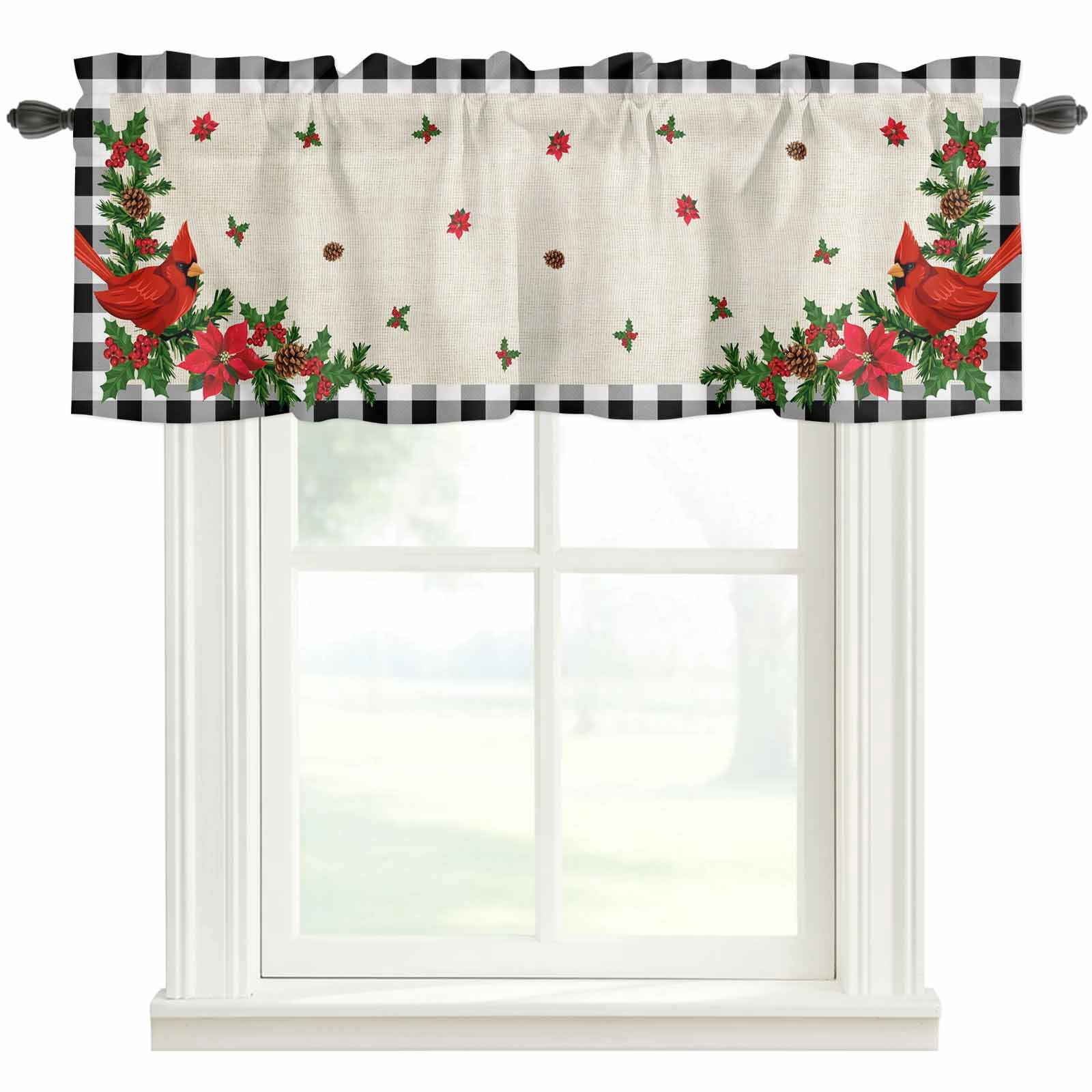 Christmas Cardinal Farmhouse Short Window Curtain Valances, Winter Xmas ...