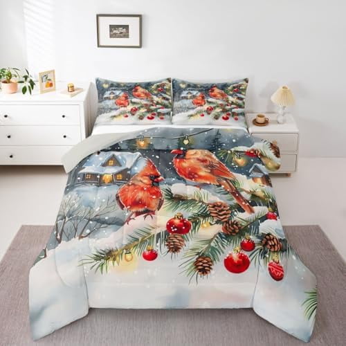 Christmas Cardinal Kids Comforter Set Red Cardinals Bedding Set King ...
