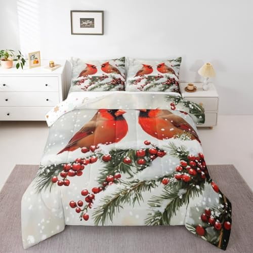 Christmas Cardinal King Comforter Set for Kids Cardinals Bird Bedding ...