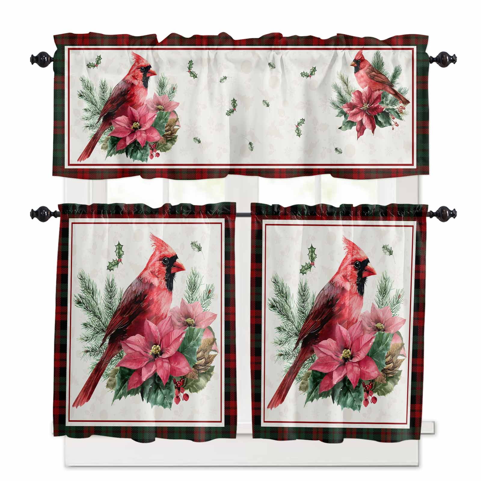 Christmas Cardinal Kitchen Curtains and Valances Set, Red Bird ...