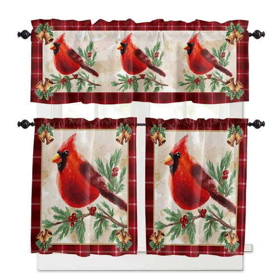 Christmas Cardinal Kitchen Curtains Valances and Tiers Set of 3 Red ...