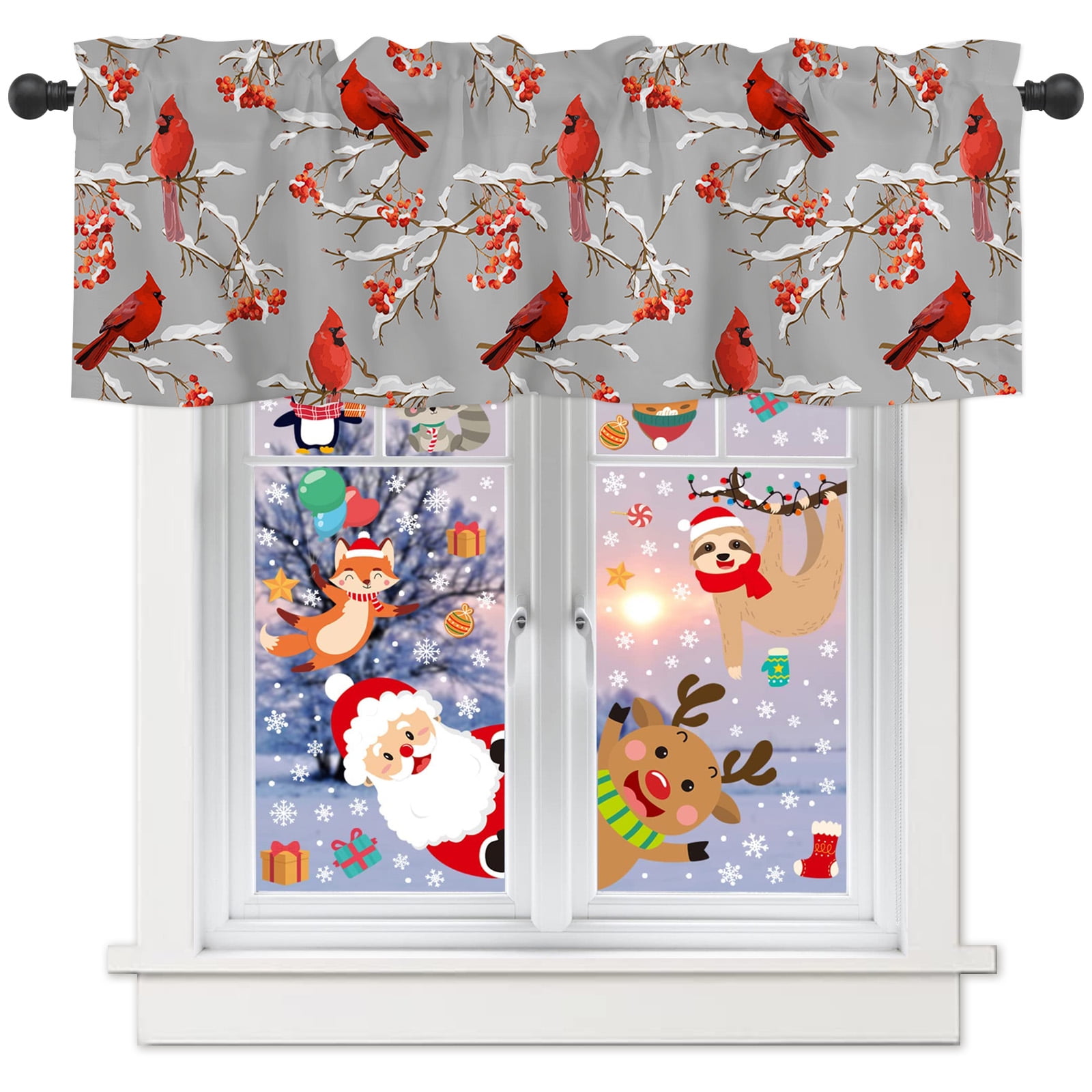 Christmas Cardinal Red Berry Bird Window Valances for Kitchen,Rod ...