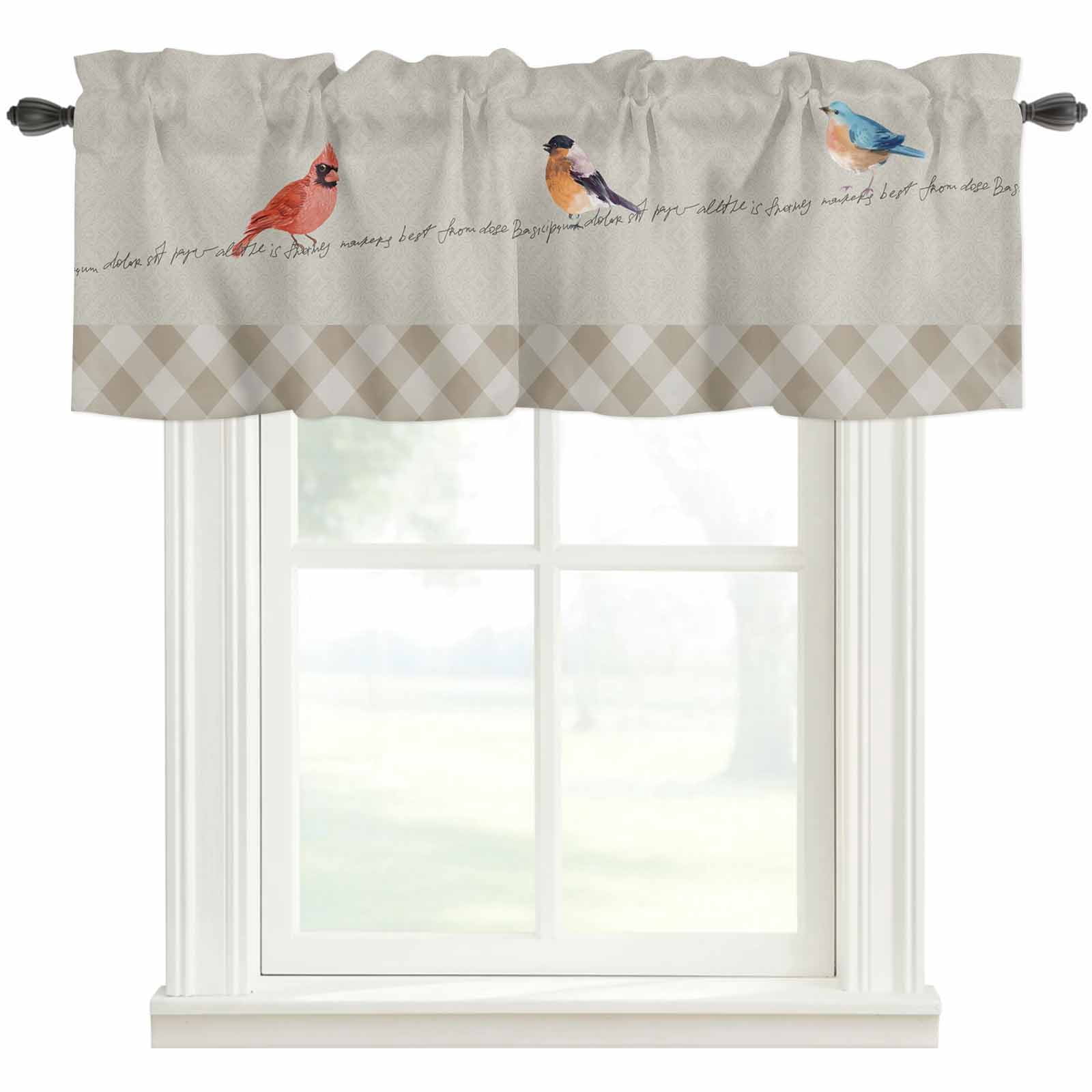Christmas Cardinal Rod Pocket Curtain Valance, Vintage Winter Birds ...