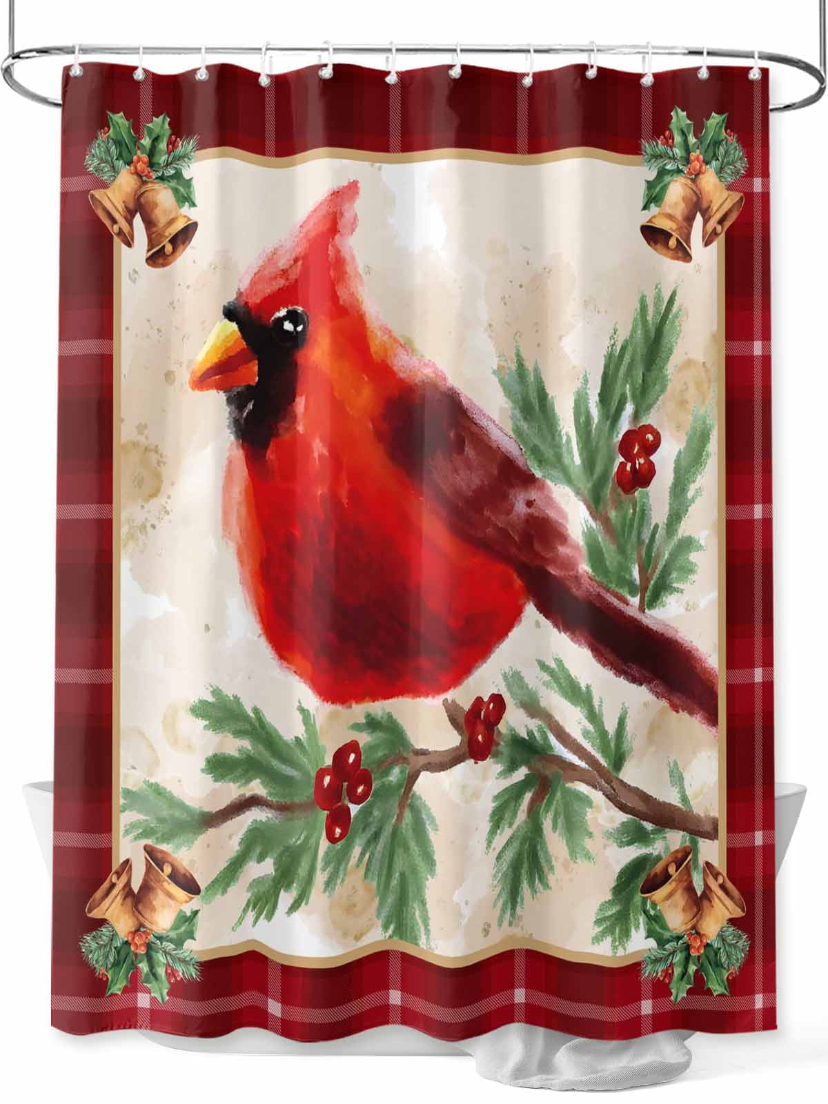 Christmas Cardinal Shower Curtain Set ，Waterproof Fabric Shower ...