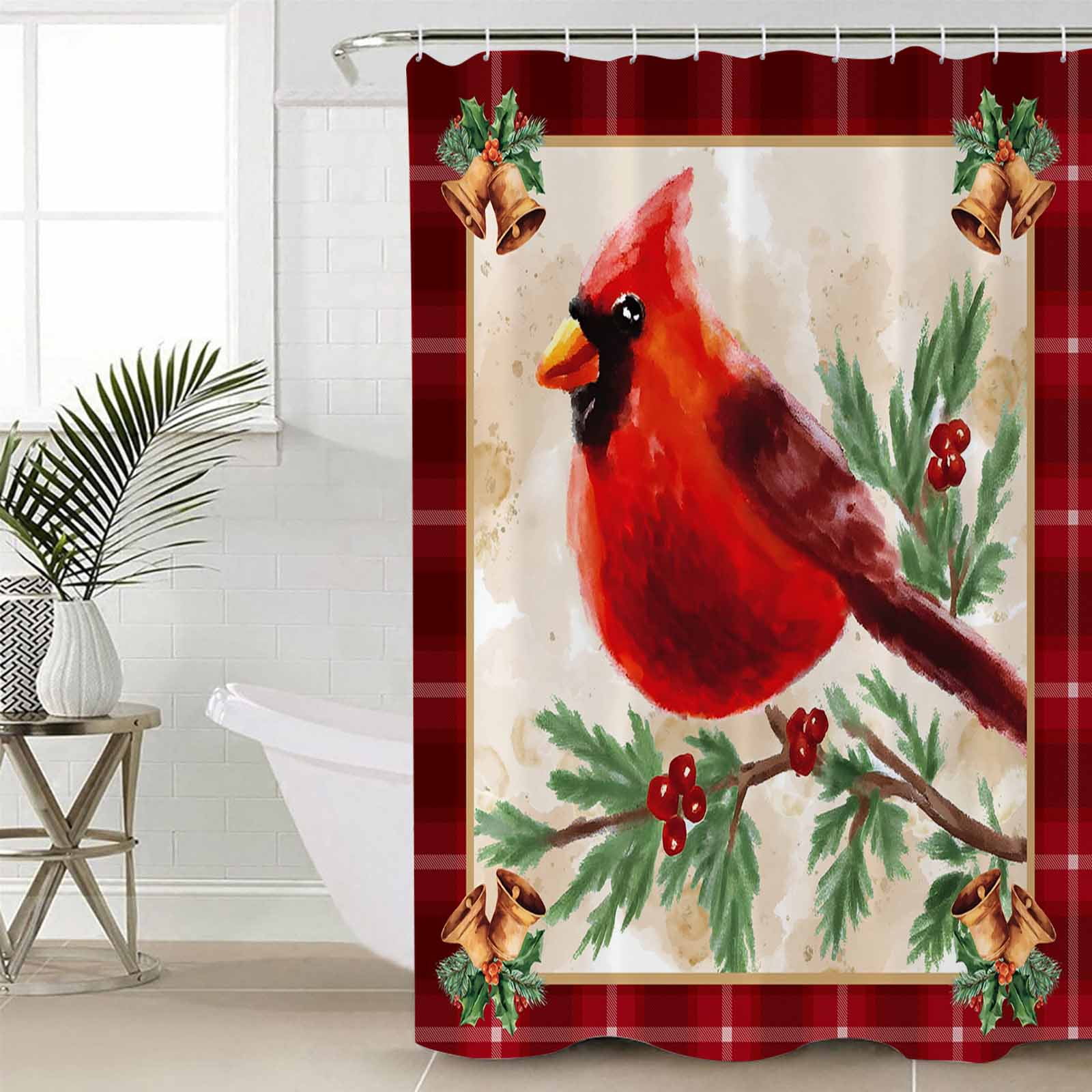Christmas Cardinal Shower Curtain Set, Waterproof Shower Curtains for ...
