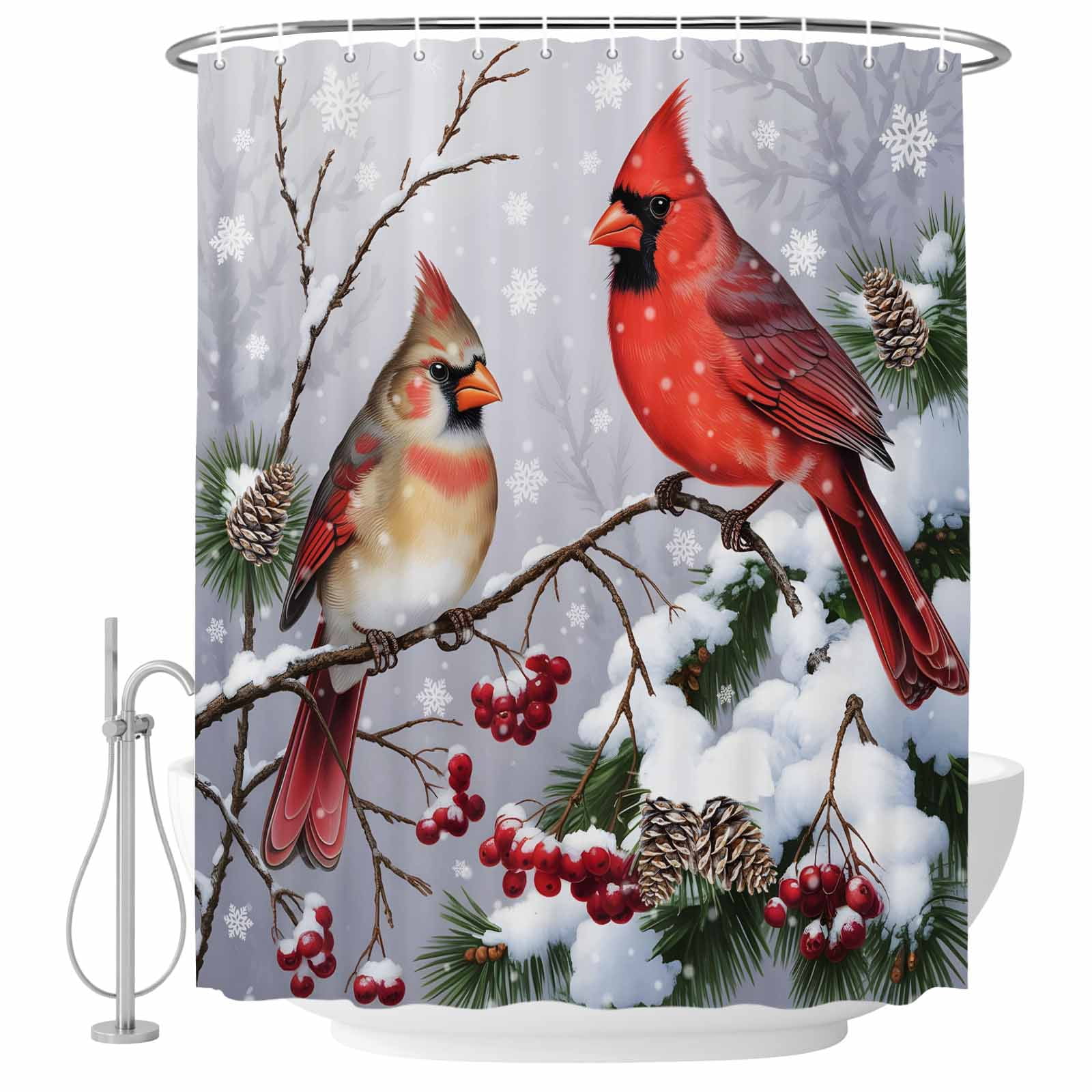 Christmas Cardinal Shower Curtain - Water Repellent Fabric Shower ...