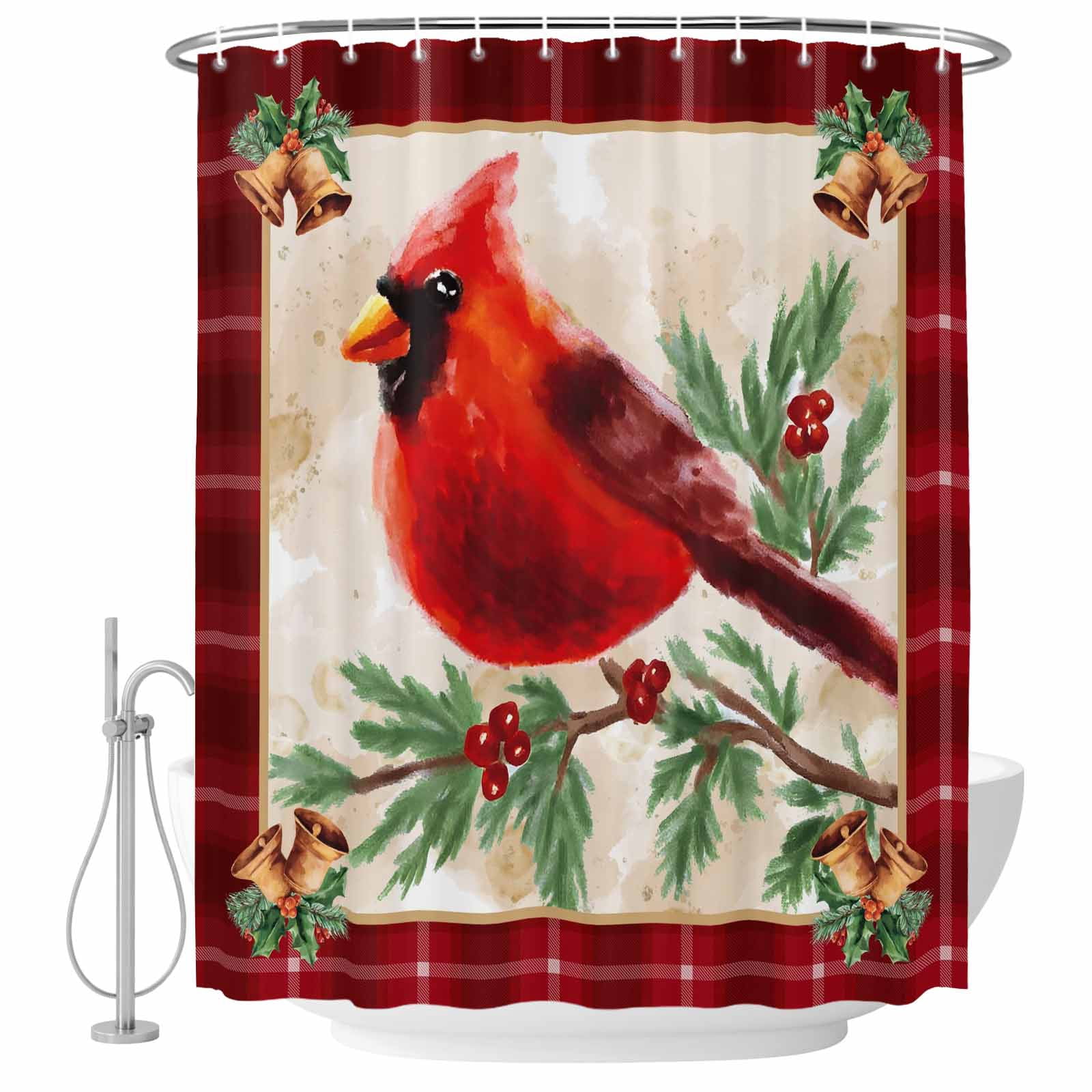 Christmas Cardinal Shower Curtain, Waterproof Shower Curtains for ...