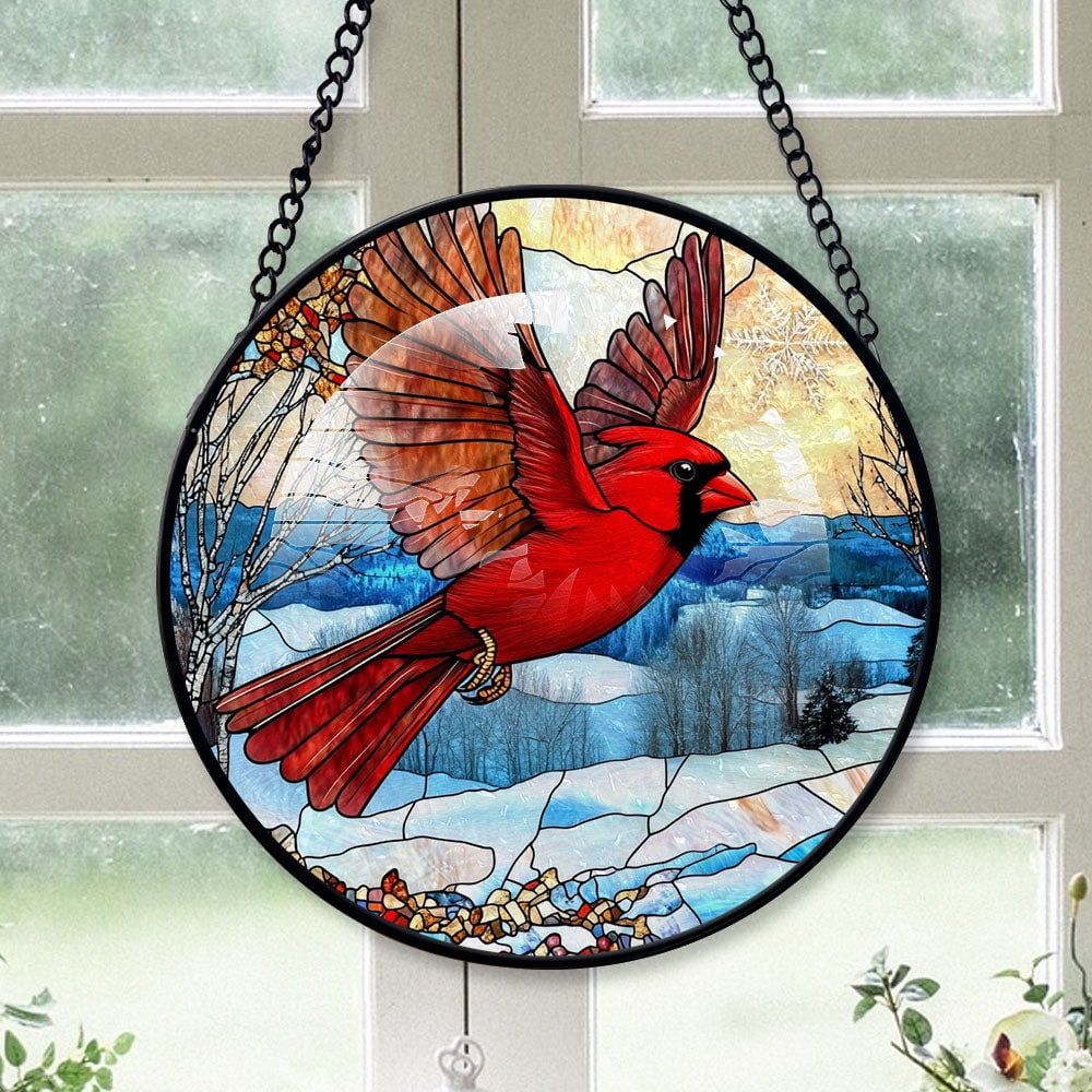 Christmas Cardinal Suncatchers, Red Cardinal Stained Glass Window ...