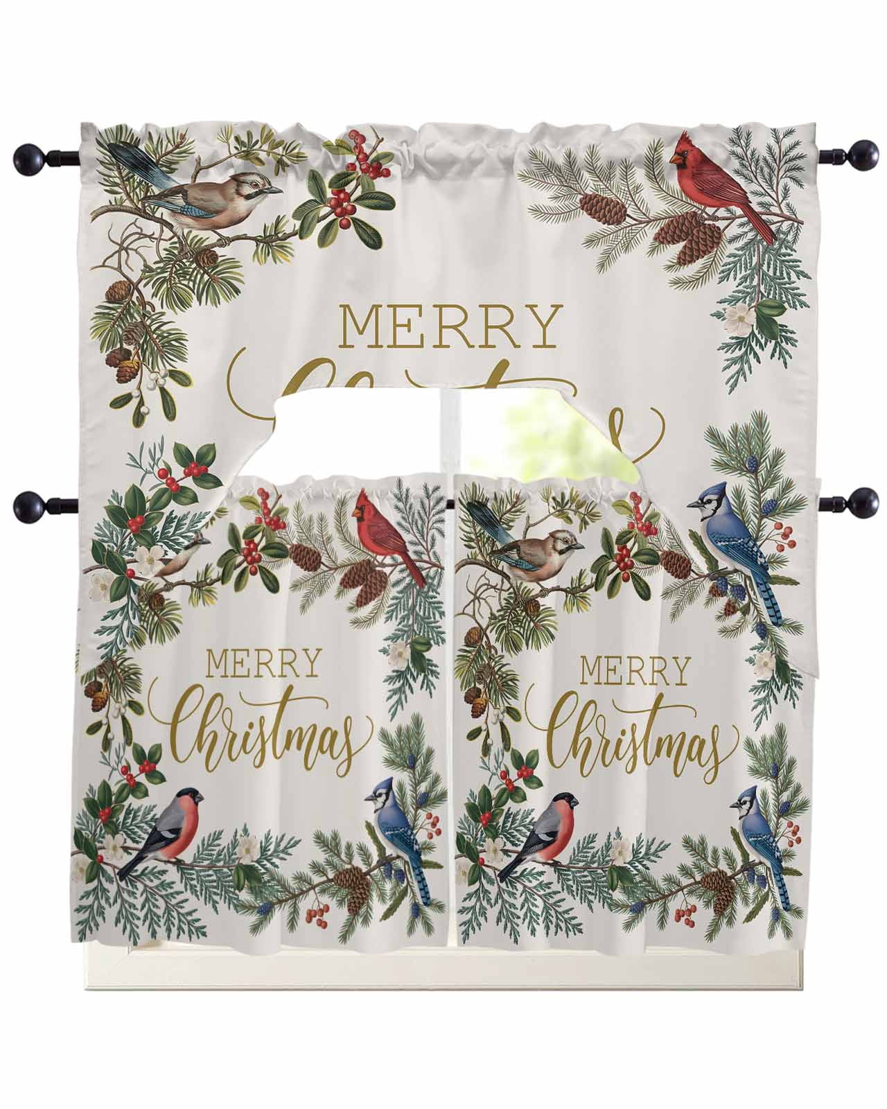 Christmas Cardinal Swag Kitchen Curtains Sets for Windows 24 Inch ...
