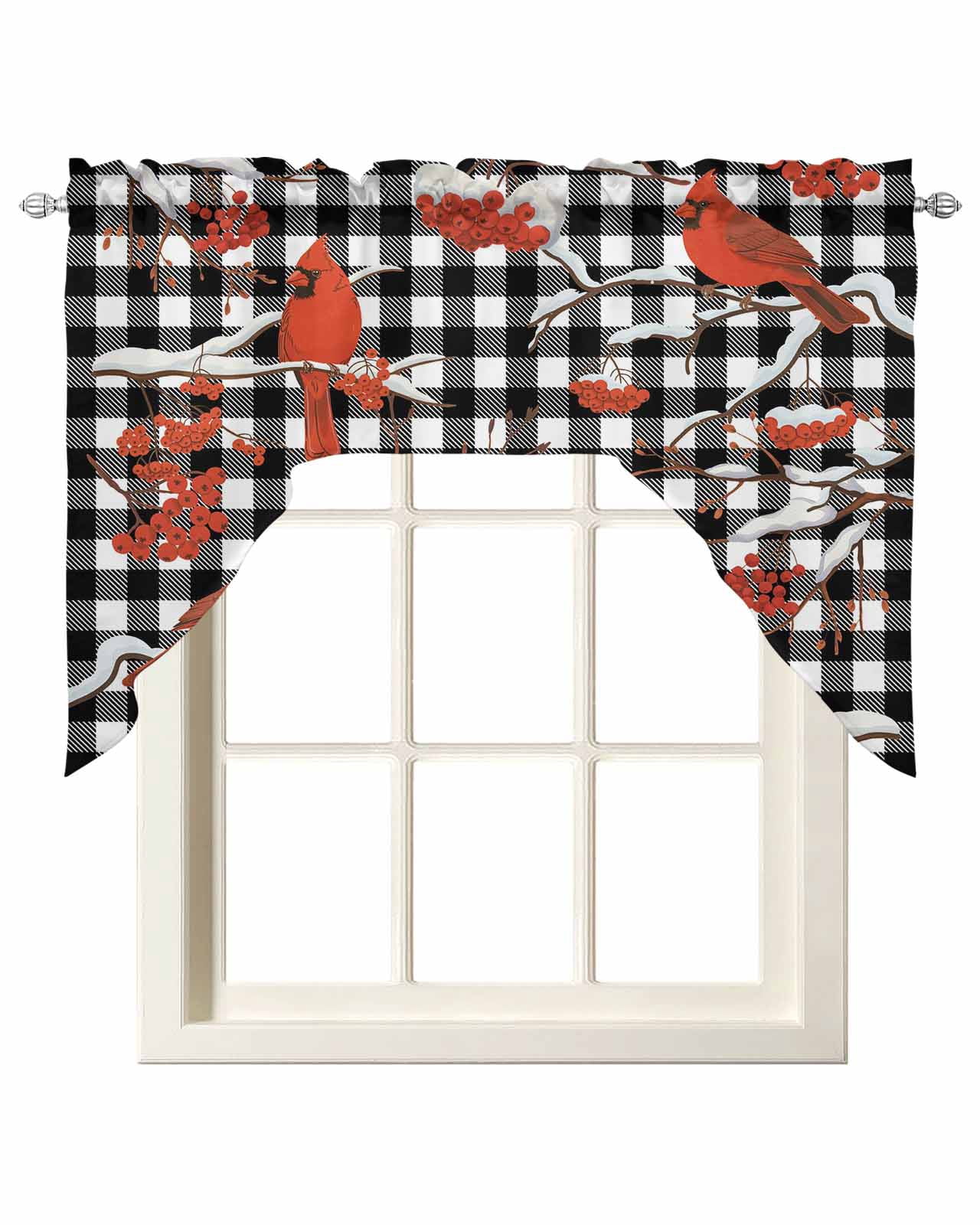 Christmas Cardinal Swag Valances for Windows, Small Curtains Drapes ...