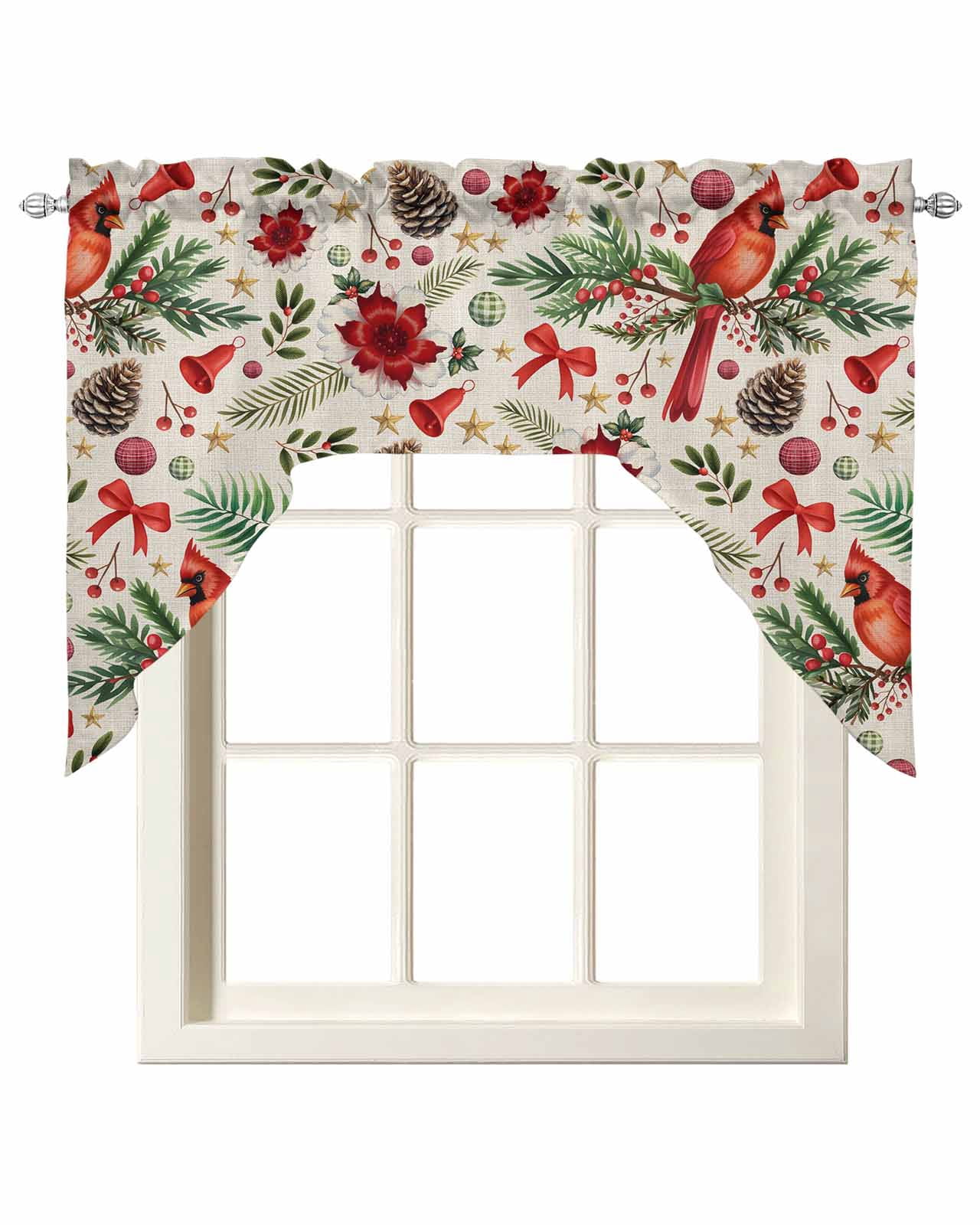 Christmas Cardinal Swag Valances for Windows, Small Curtains Drapes ...