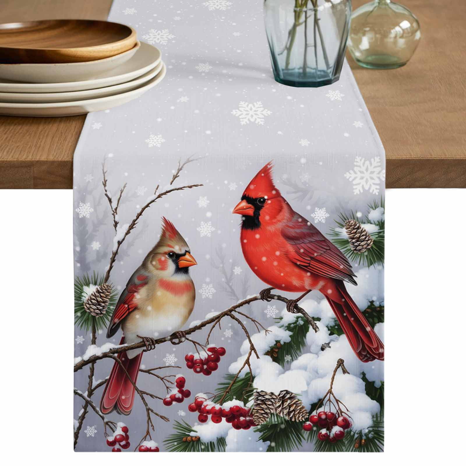 Christmas Cardinal Table Runner 72 Inches, Winter Farmhouse Red Bird ...