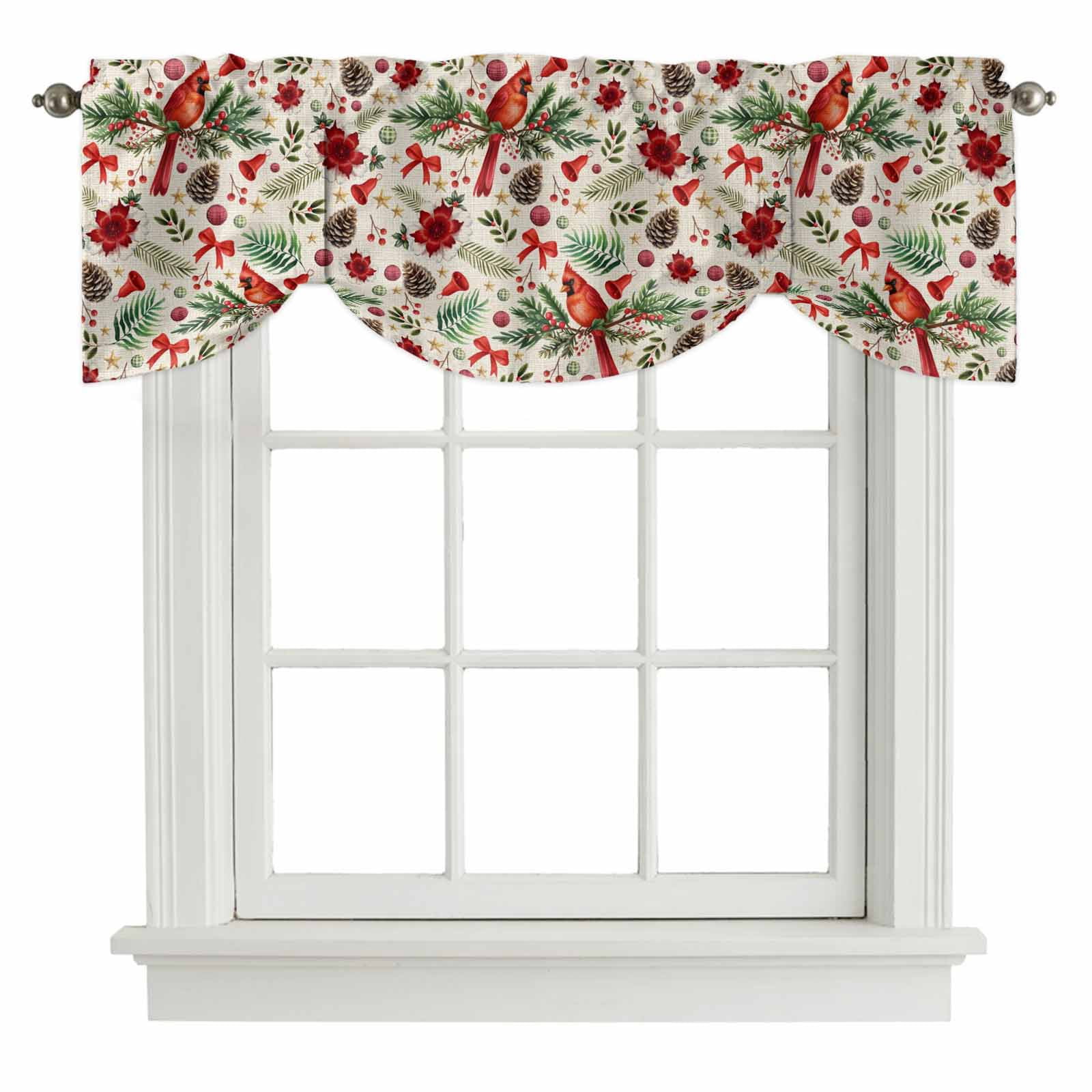Christmas Cardinal Tie Up Valance Curtains for Windows, Kitchen ...
