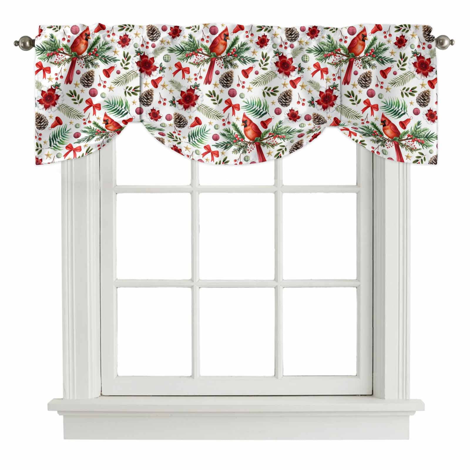 Christmas Cardinal Tie Up Valance Curtains for Windows, Kitchen ...