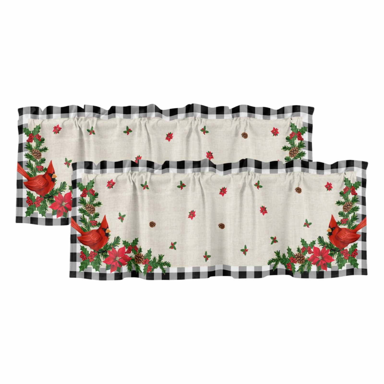 Christmas Cardinal Valances for Windows, Decorative Rod Pocket Window ...
