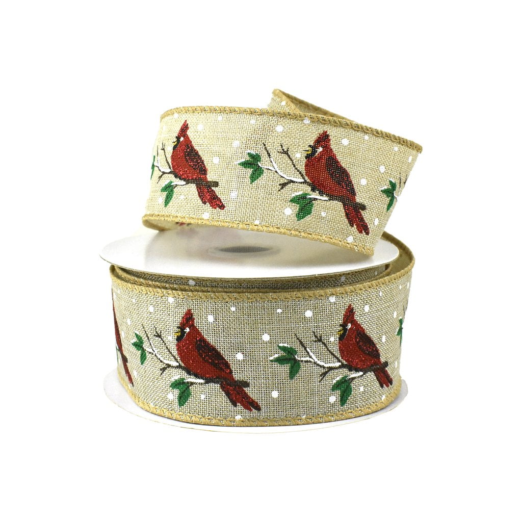 Christmas Cardinals on Snowy Branch Wired Ribbon, 1-1/2-Inch, 10-Yard ...
