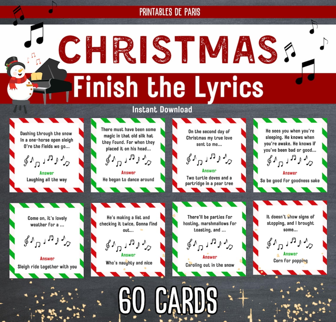 Christmas Carol Finish the Lyrics Game | Printable Holiday Song Trivia ...