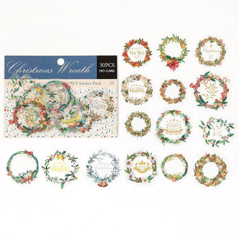 Christmas Carol Gold Foil PET Sticker Pack - Cute Snowman, Wreath, and ...