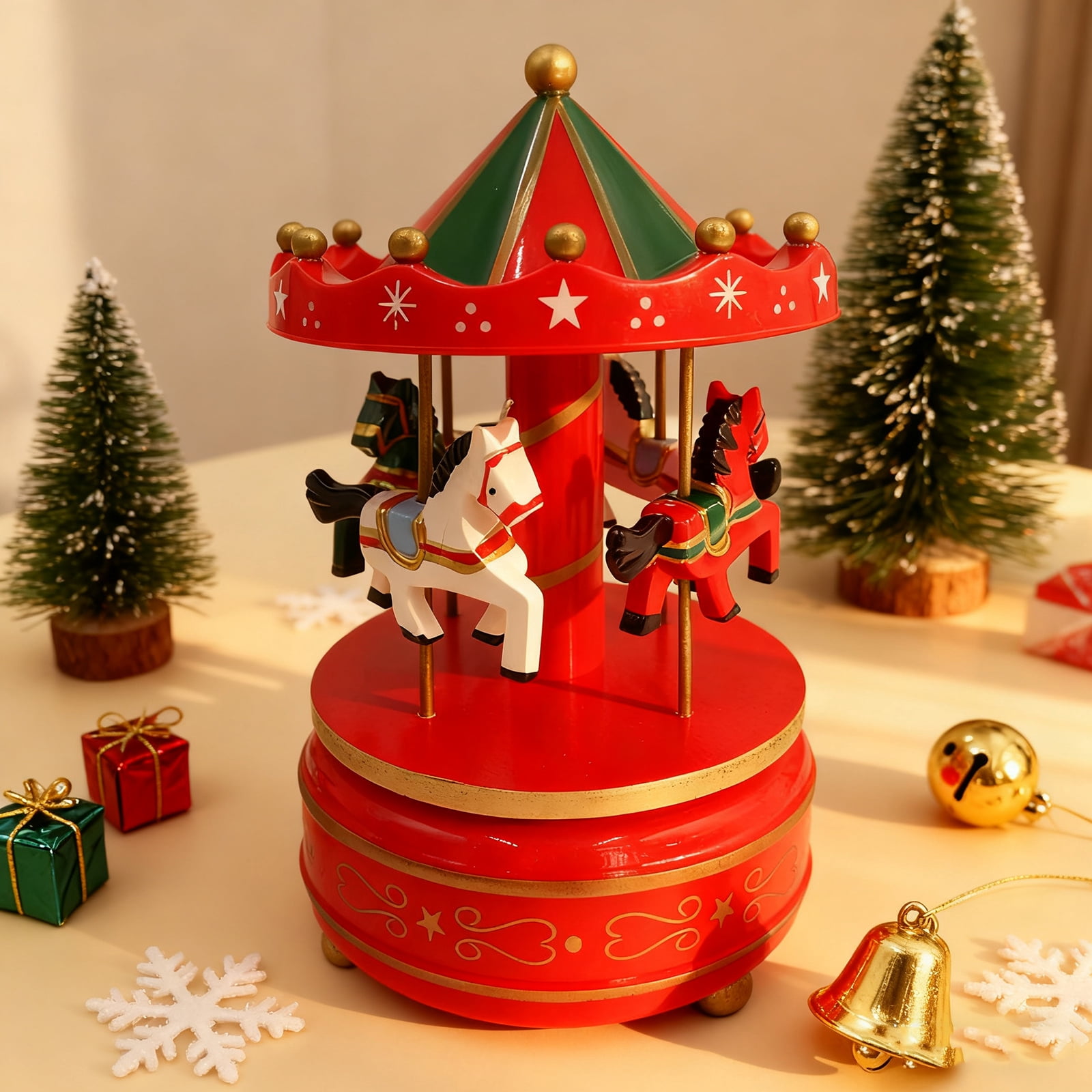 Christmas Carousel Figurines Decoration Christmas Village House Musical ...