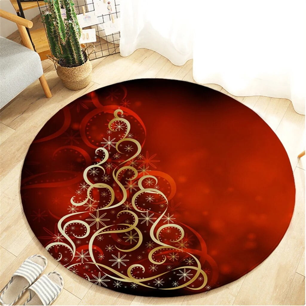 Christmas Carpet Round Winter Snow Trees Waterproof Home Doormat ...
