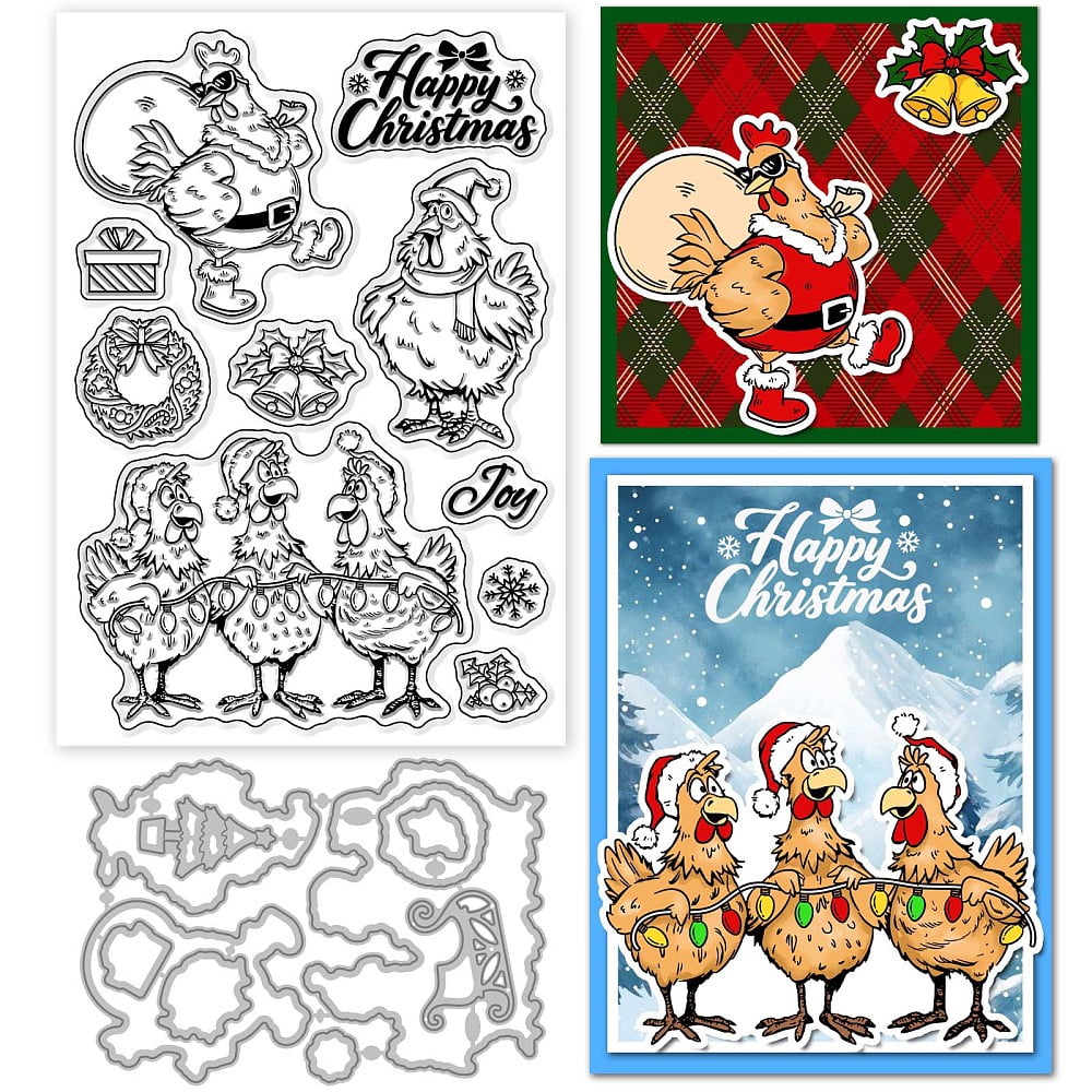 Christmas Cartoon Chicken Clear Stamps and Metal Die Cuts Animals ...